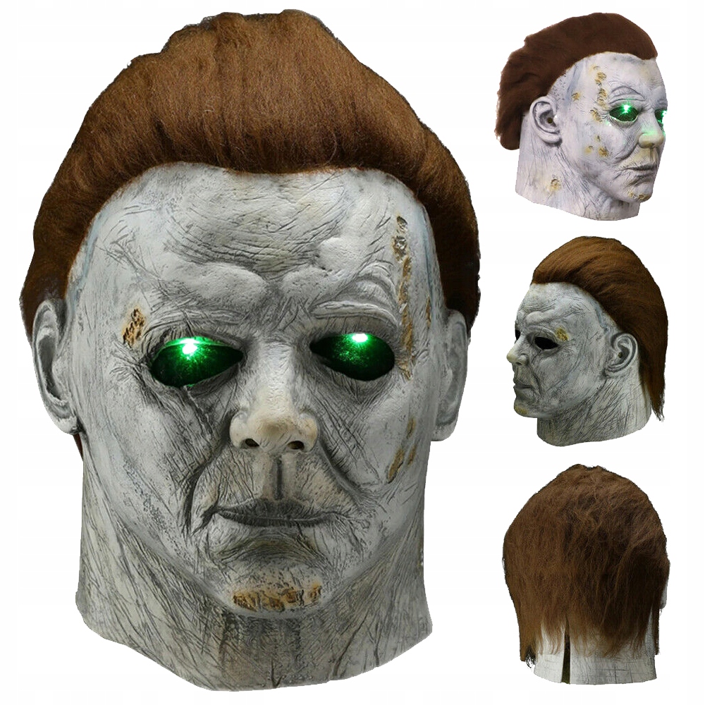 MASKA HALLOWEEN MICHAEL MYERS STRASZNA Z LED I PERUKĄ LATEKSOWA NA ...