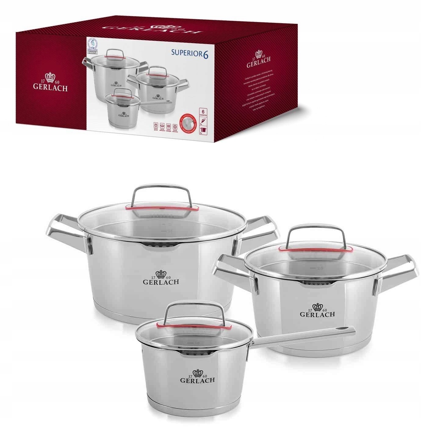 GERLACH SUPERIOR GARNKI ZESTAW 6 EL STAL INDUKCJA (Superior 6el ...