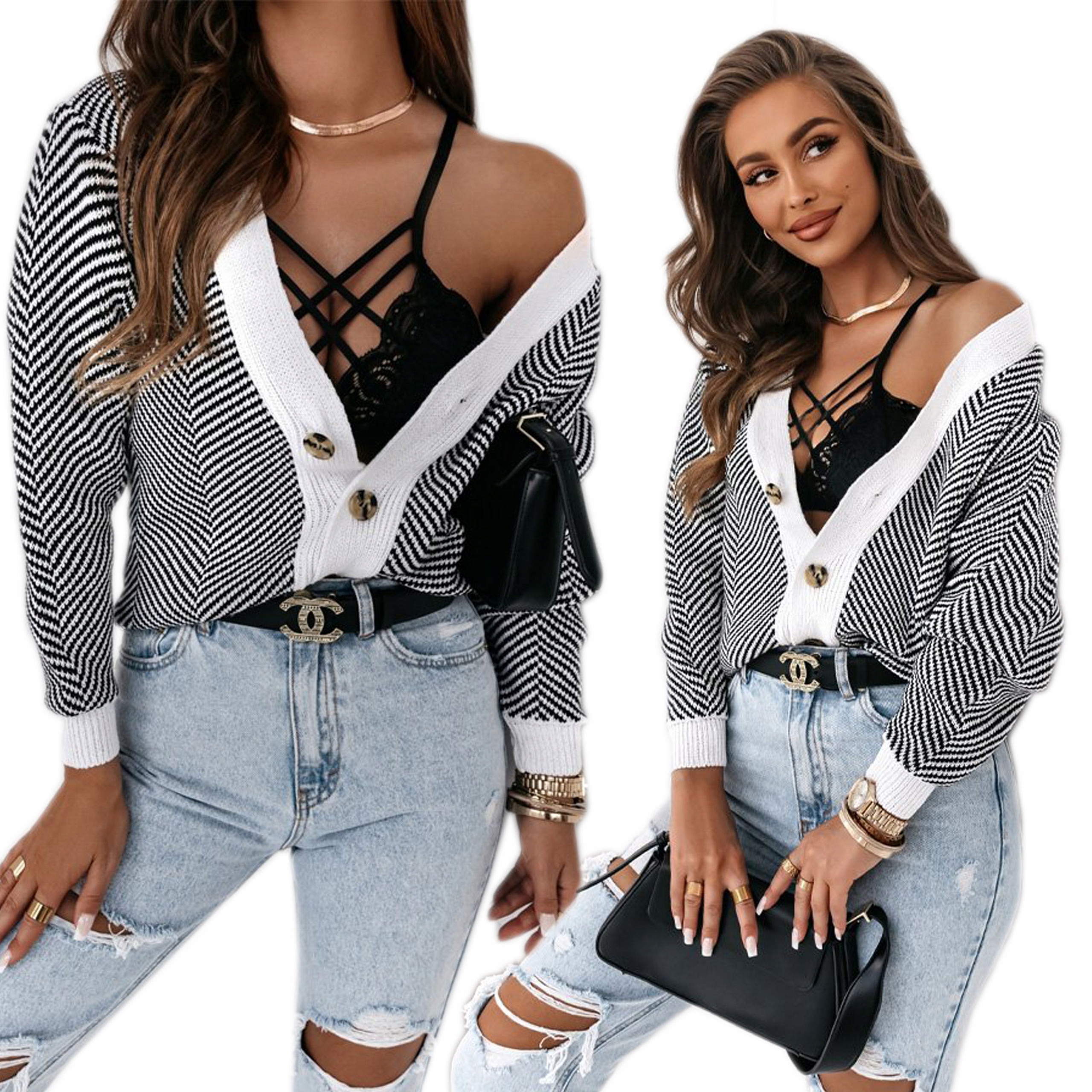 SWETER ROZPINANY GUZIKI NARZUTKA WZORY PASKI KOLORY 14555286694 ...