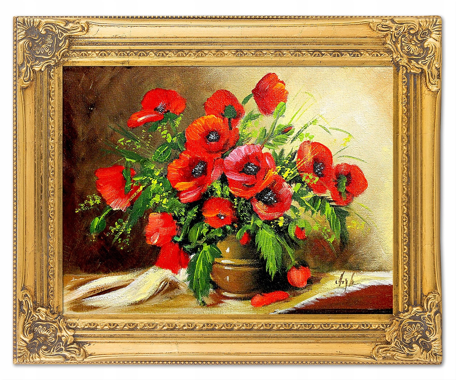 OBRAZ OLEJNY RĘCZNE MALOWANY KWIATY BUKIET MAKI 40X50 (G02322) • Cena ...