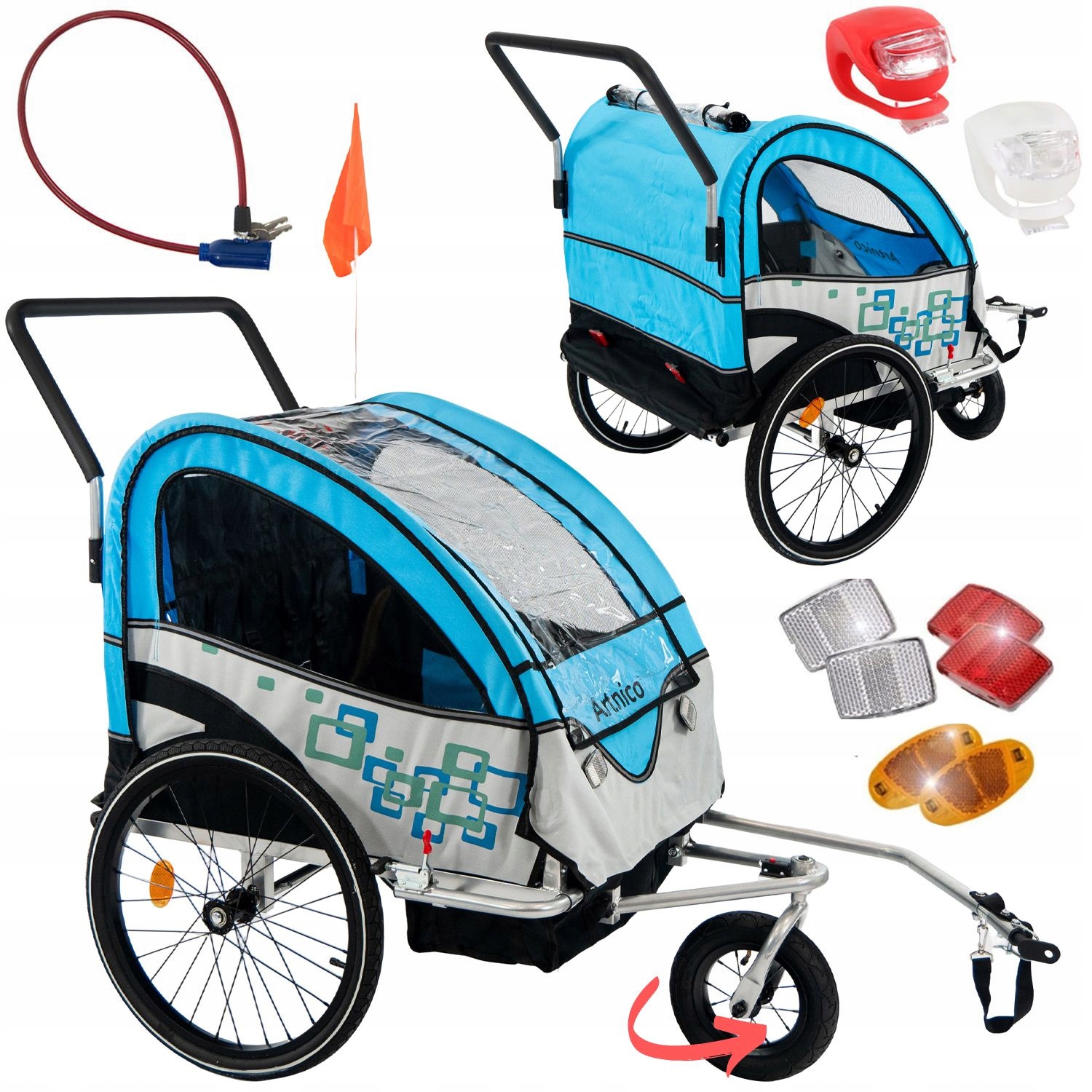 PRZYCZEPKA ROWEROWA DLA DZIECI ZACZEP DO ROWERU WÓŻEK DWUOSOBOWY LEDY ...