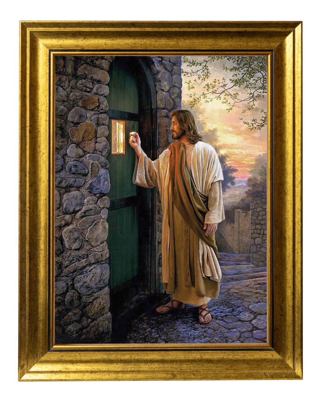 JEZUS PUKAJĄCY DO DRZWI | OBRAZ NA PŁÓTNIE W ZŁOTEJ NOWOCZESNEJ RAMIE ...