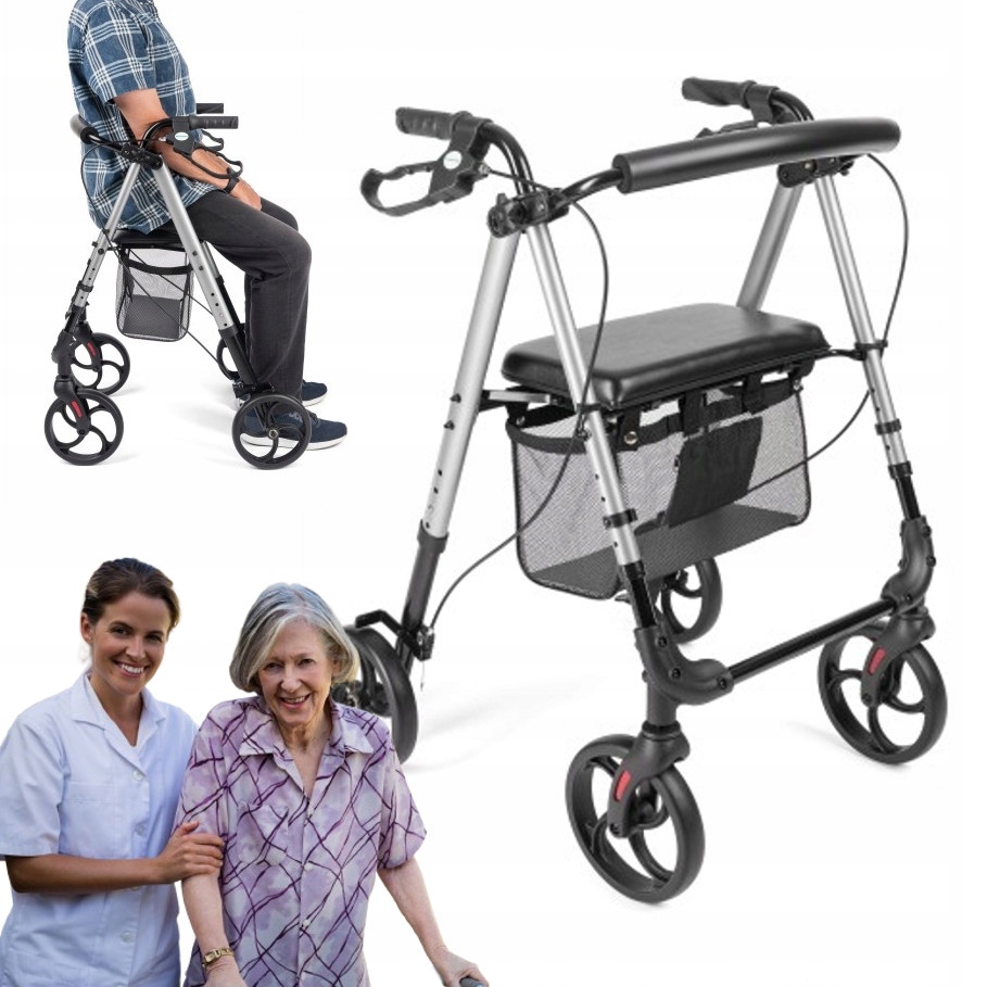 BALKONIK składany CHODZIK ALUMINIOWY regulowany czterokołowy +TORBA REF ...