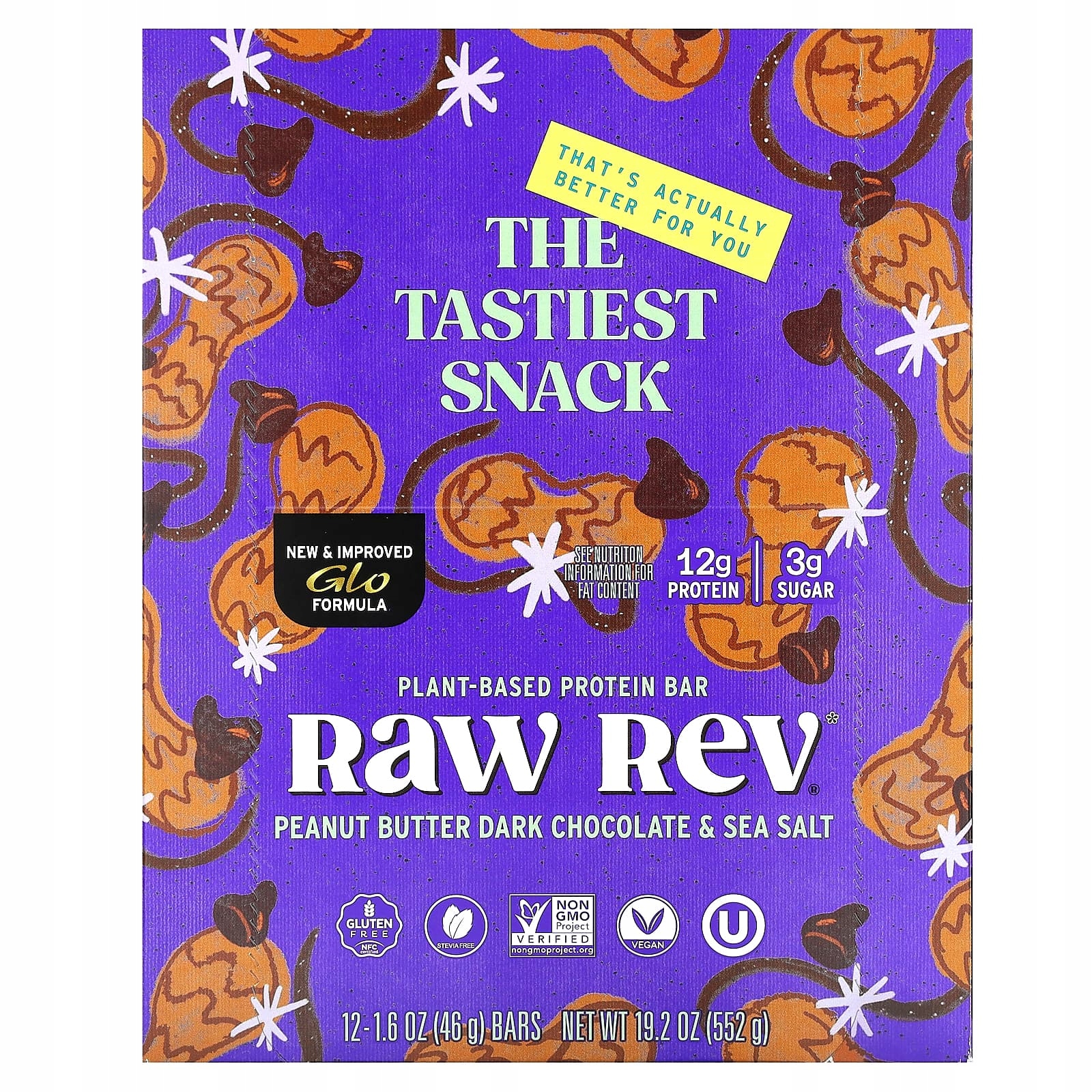 Raw Rev, Plant-Based Protein Bar, Peanut Butter Dark Chocolate & Sea ...