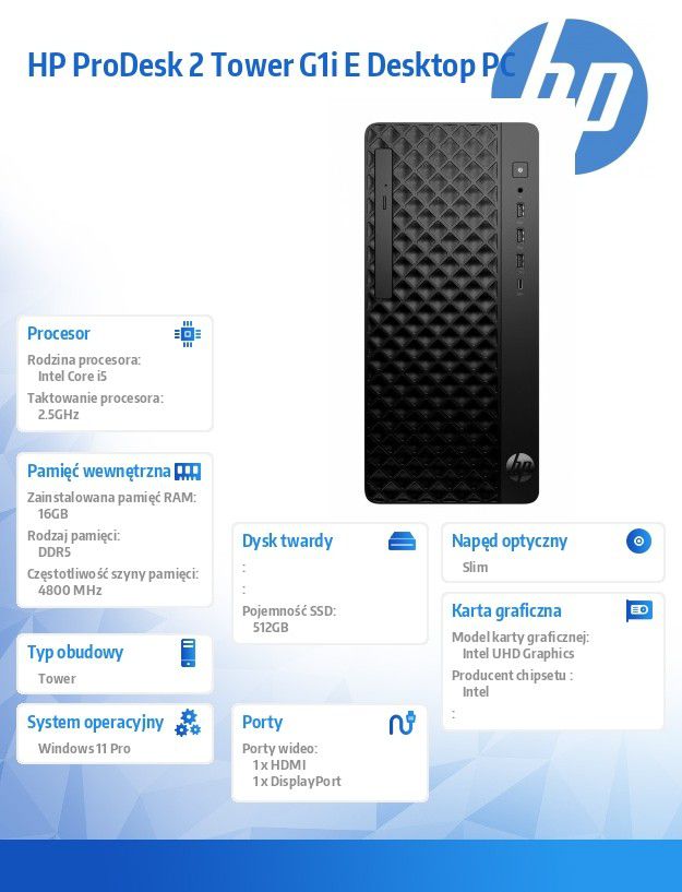 KOMPUTER PRODESK 2 TOWER G1I E I5-14400 512GB/16GB/W11P B6ZD1ET - Sklep ...