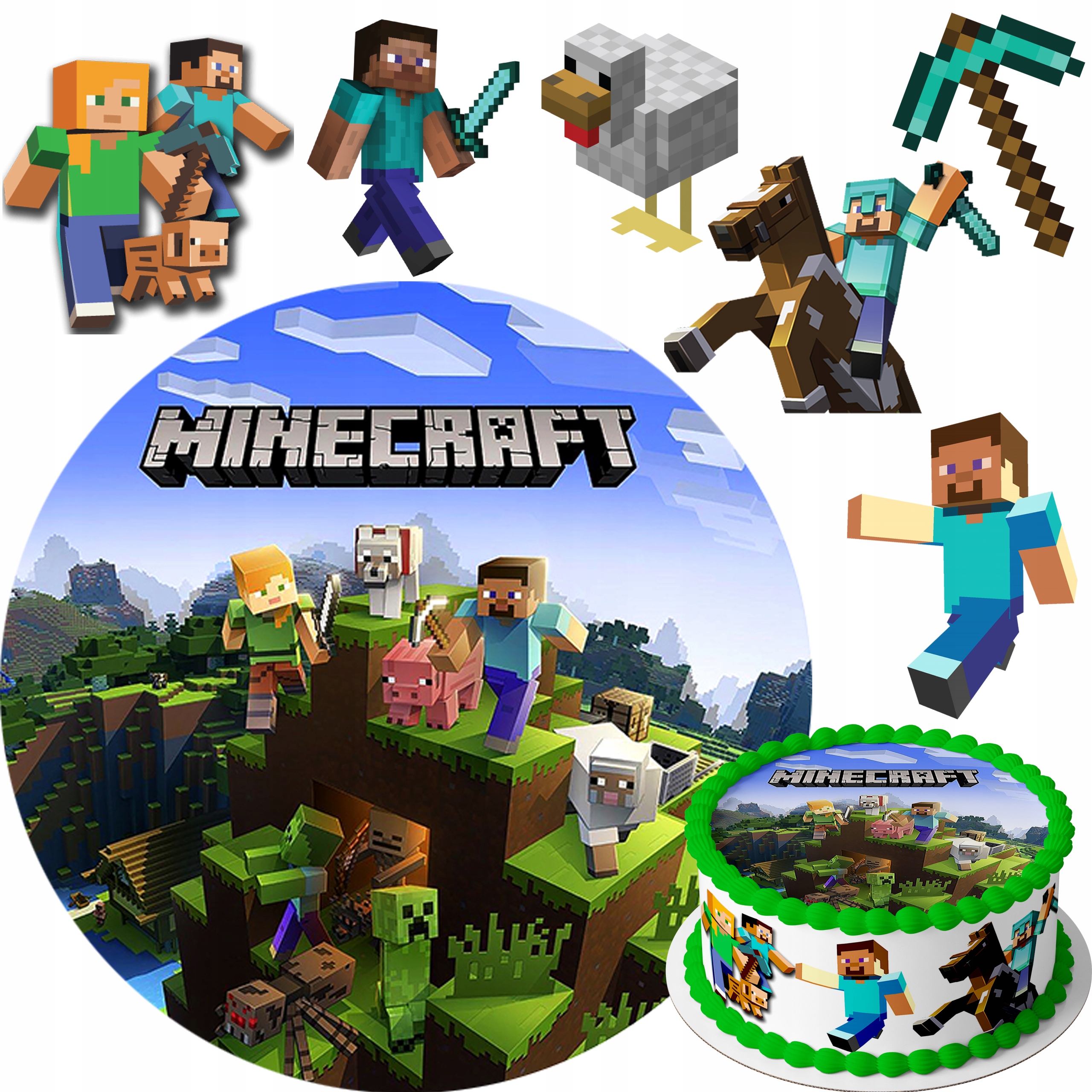 ZESTAW OPŁATEK NA TORT MINECRAFT + POSTACI 6szt 11042310215 - Allegro.pl