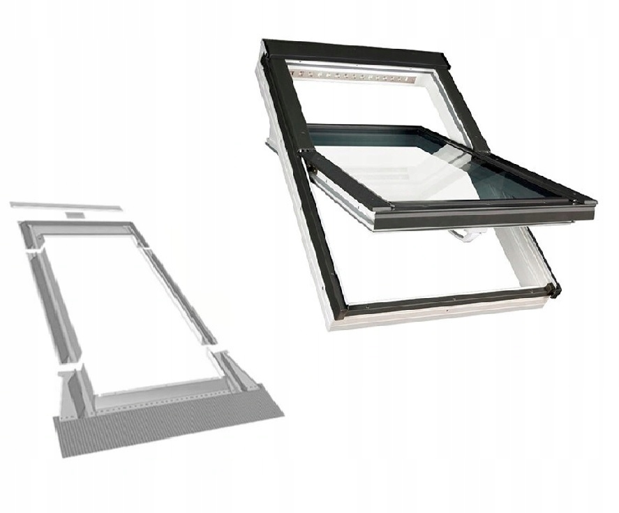 Okno 3 szybowe FAKRO PTP-V/AN U4 78x140 + kołnierz THERMO RAL 7016 ...