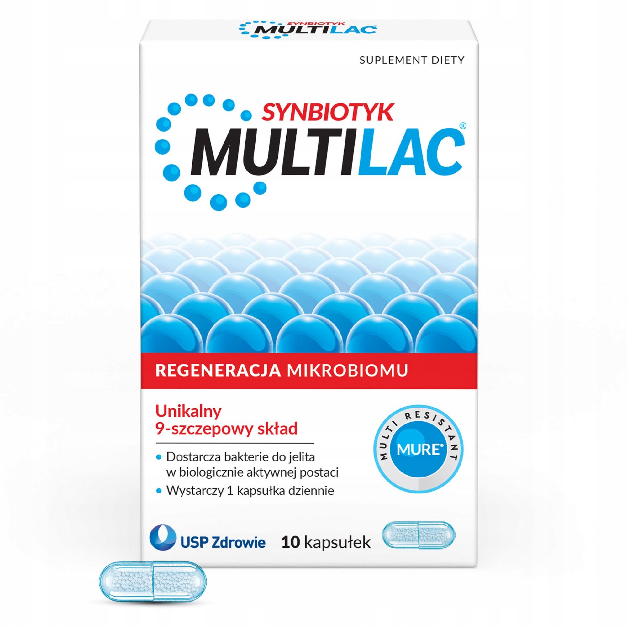 Multilac Prebiotyk + Probiotyk 9 Szczepów Bakterii 10 kapsułek ...