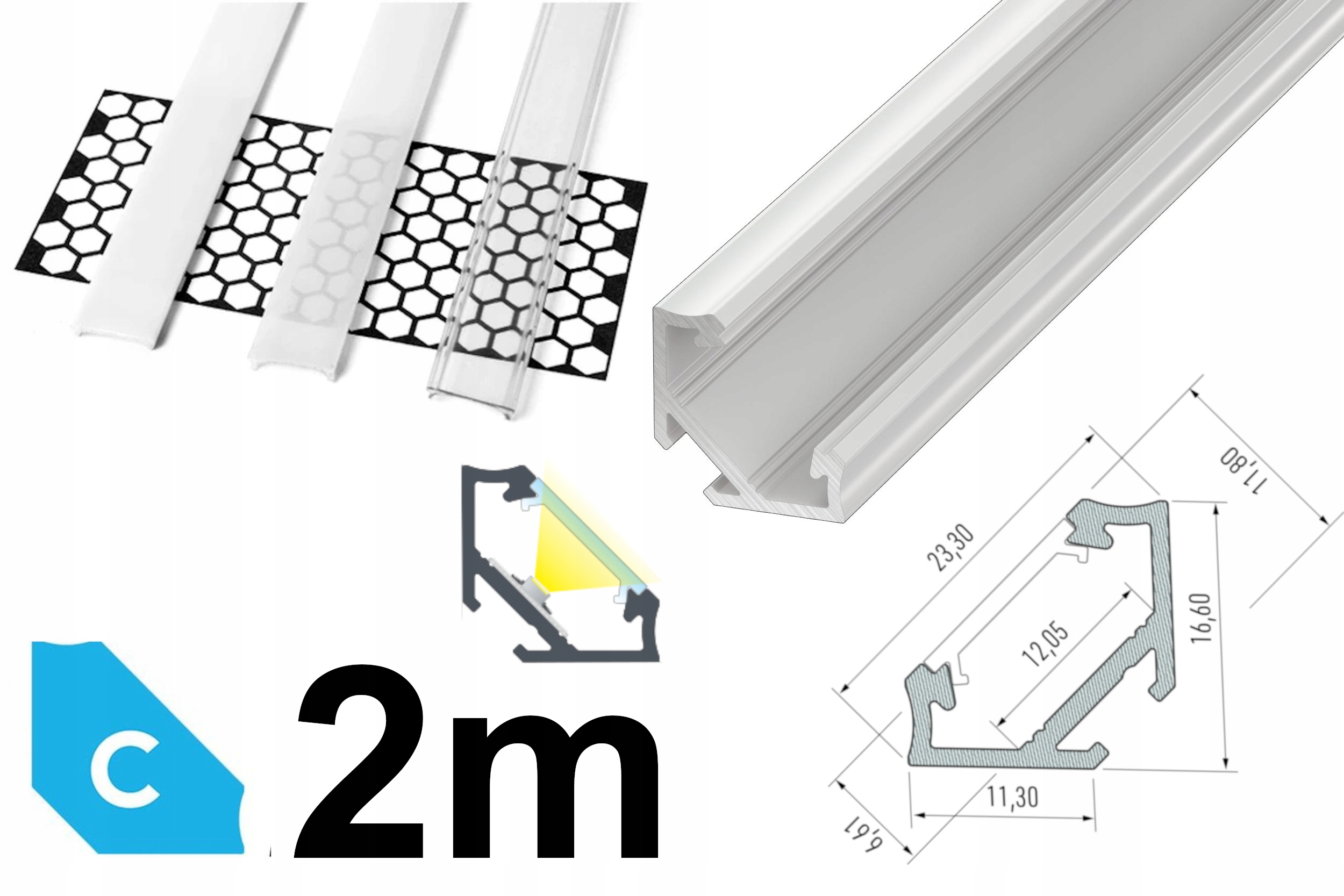 PROFIL DO TAŚM LED NAROŻNY KĄTOWY 45° C BIAŁY 2M • Cena, Opinie ...