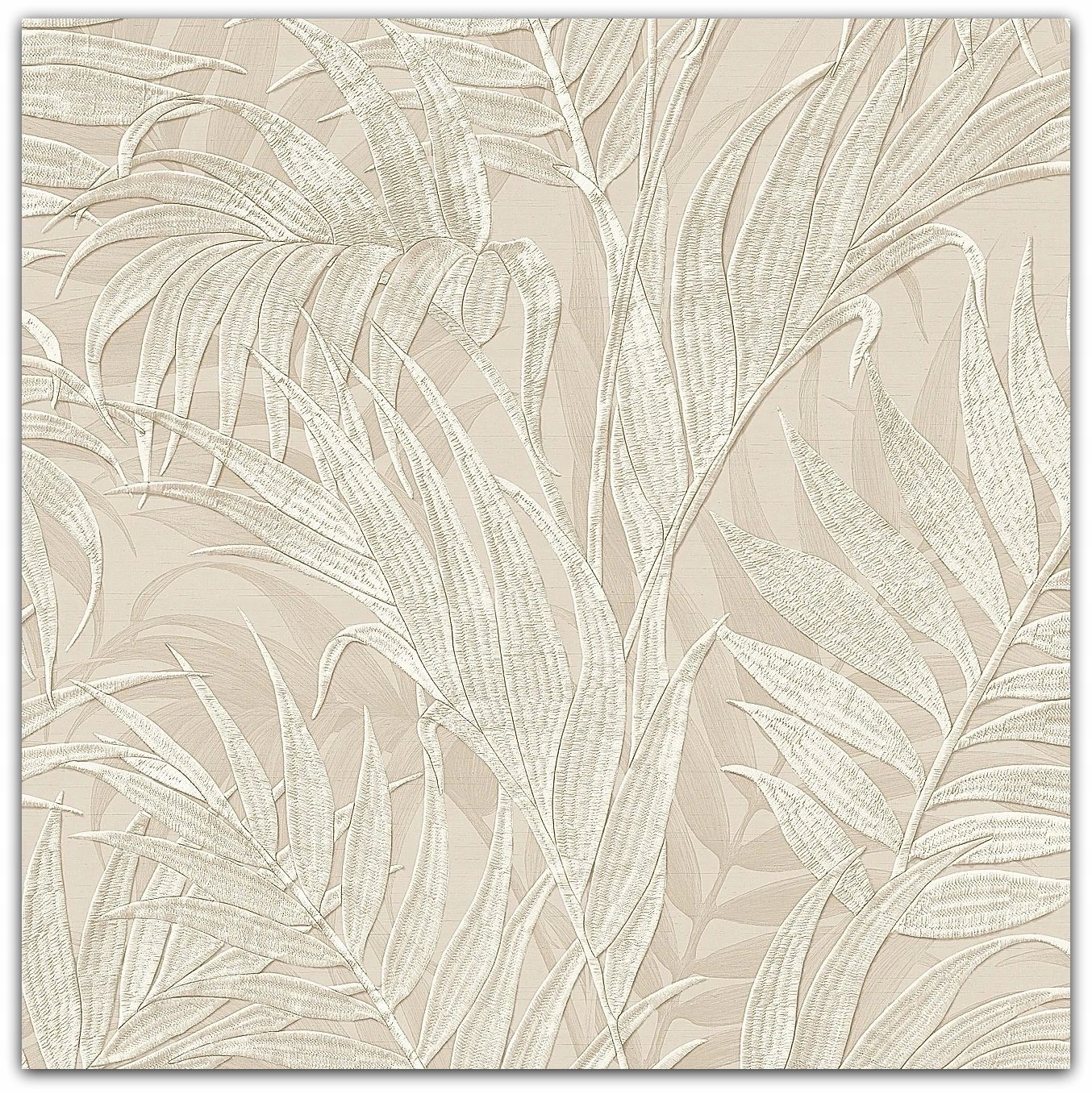 TAPETA LISTY PALMY BÉŽOVÁ ECRU LUXUSNÁ - Allegro