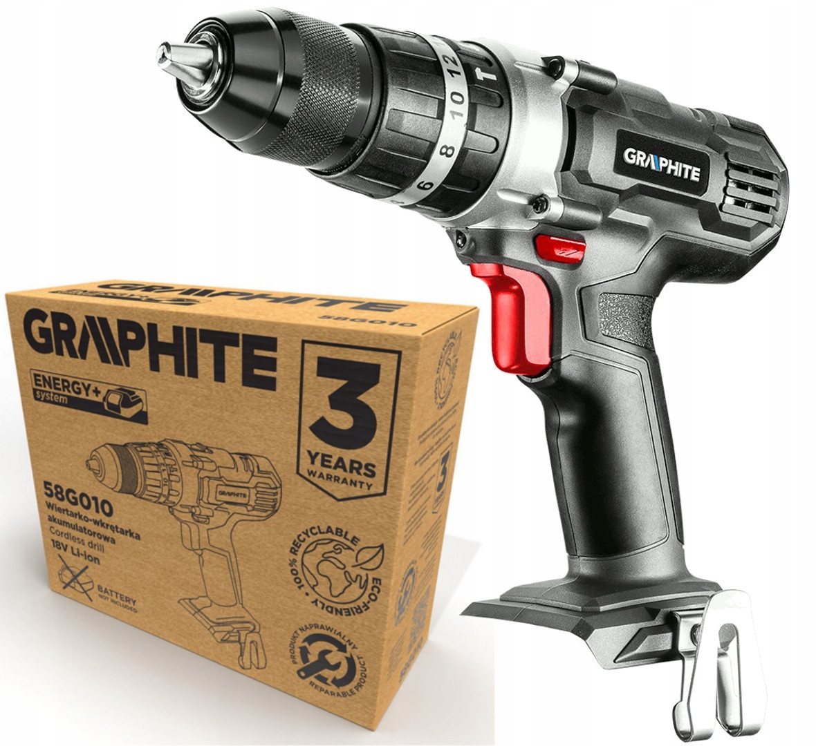 GRAPHITE Wiertarko Wkrętarka Akumulatorowa z Udarem 18V Energy+ 58G010 ...
