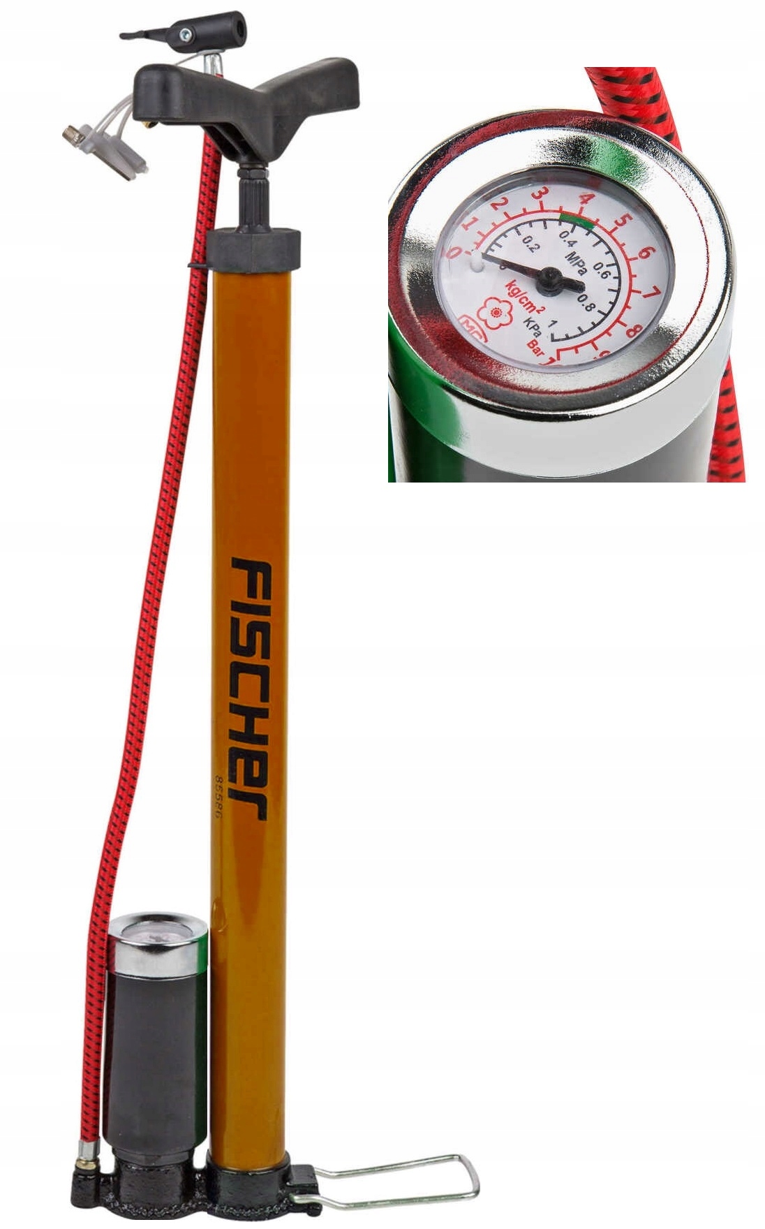 Pompka rowerowa do roweru 8 bar z manometrem podłogowa solidna FISCHER ...