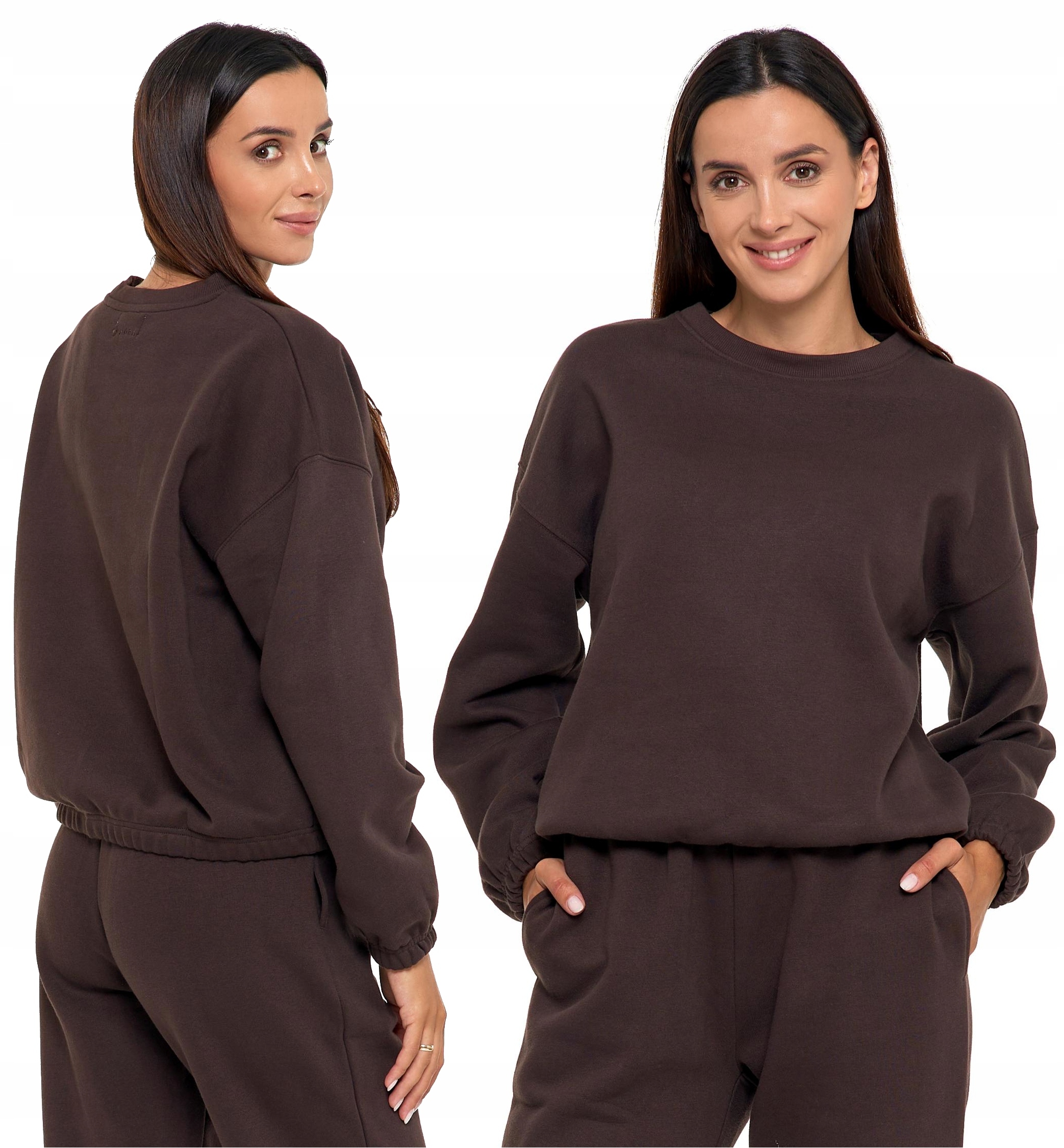 BLUZA DRESOWA DAMSKA BEZ KAPTURA BAWEŁNIANA BRĄZOWA MORAJ L ...