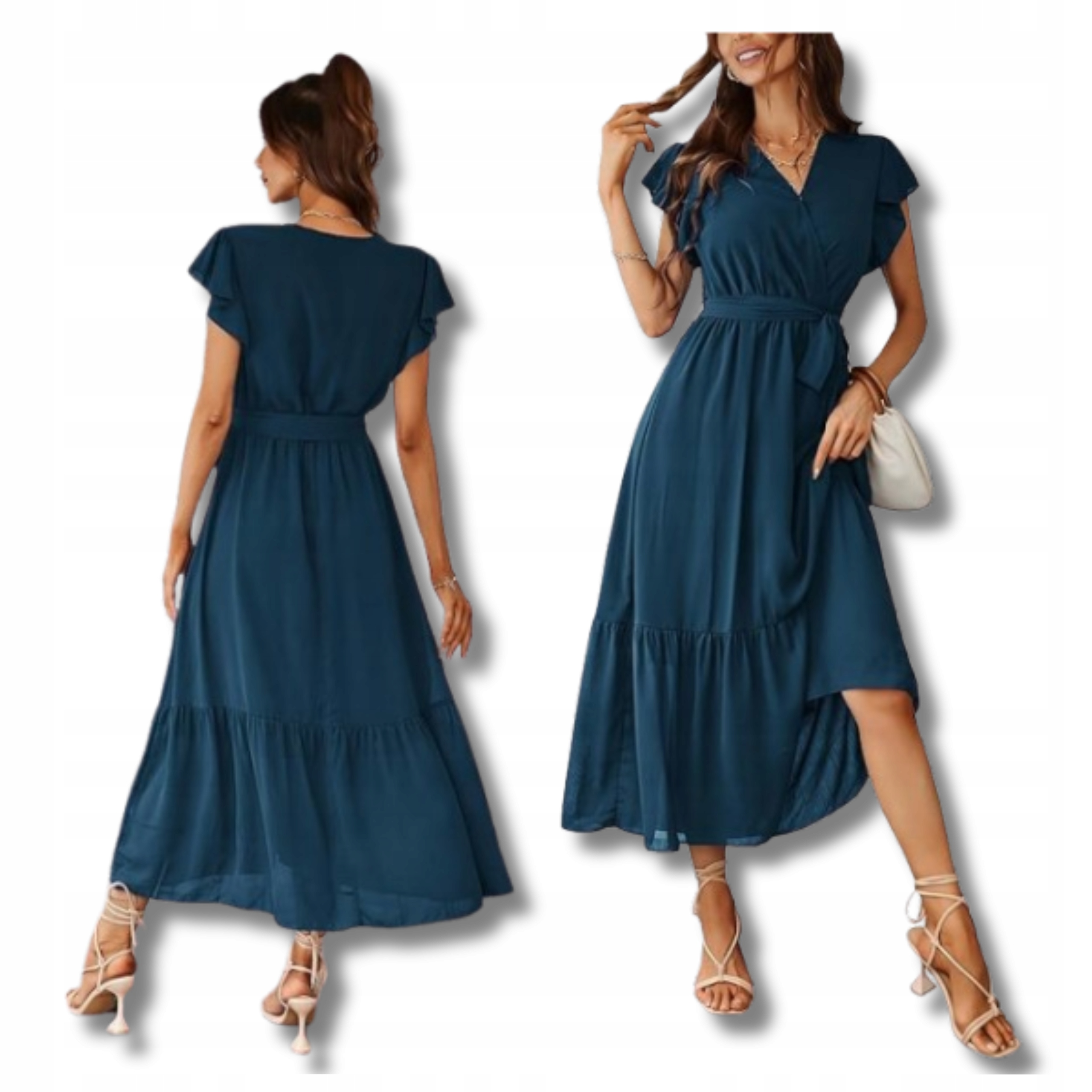 Letní Šaty Maxi vel. XL Modrá Dlouhá vzdušná Šaty za 752.00CZK - Allegro