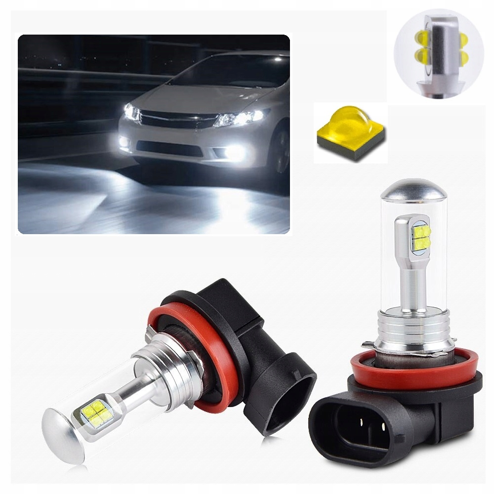Żarówka LED H11 CREE 80W 8000lm 6500K 12V CANBUS H11 H8 H9 H16 Zimna Biel za 68,70 zł z WROCŁAW ...