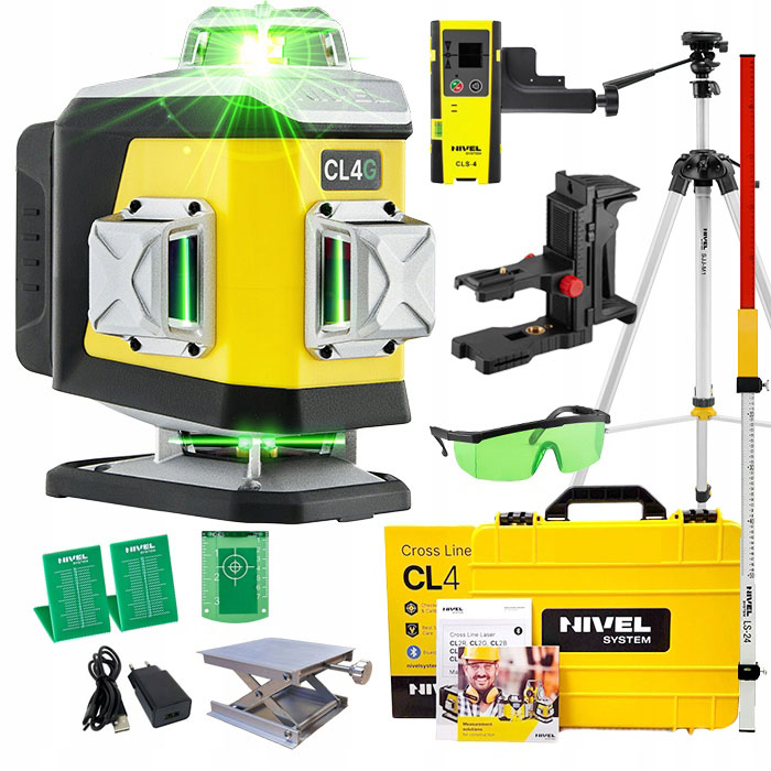 NIVEL SYSTEM LASER KRZYŻOWY CL4G ZIELONY + ZESTAW: ŁATA, STATYW ...