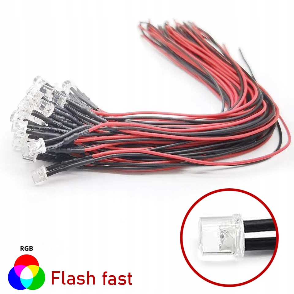 Płaska dioda LED 12V 3 mm - RGB migająca kolorowa 14019155197 - Allegro.pl