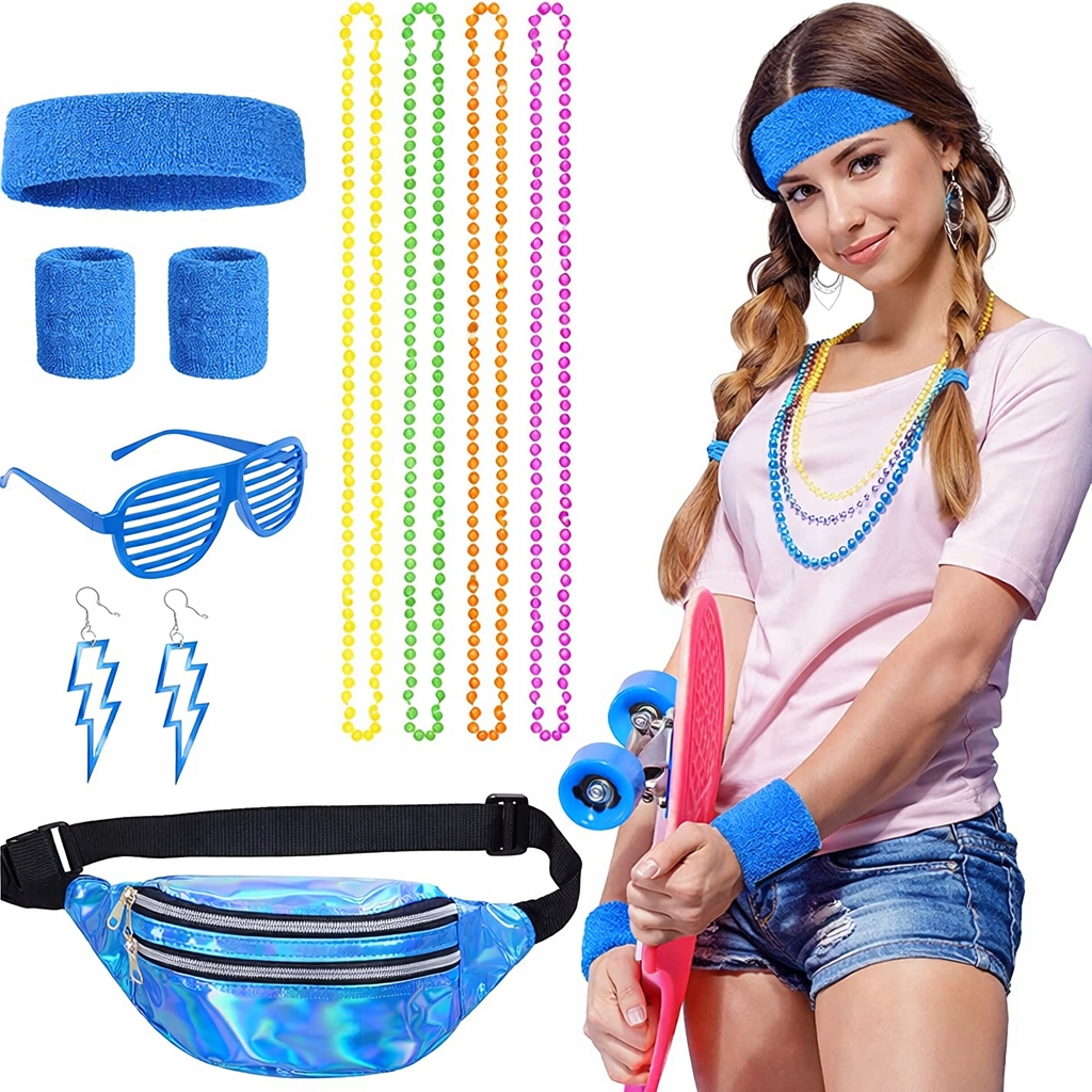 Retro Annee jelmez 80-as & 90-es évek Neon Disco kiegészítők Női Kék za ...