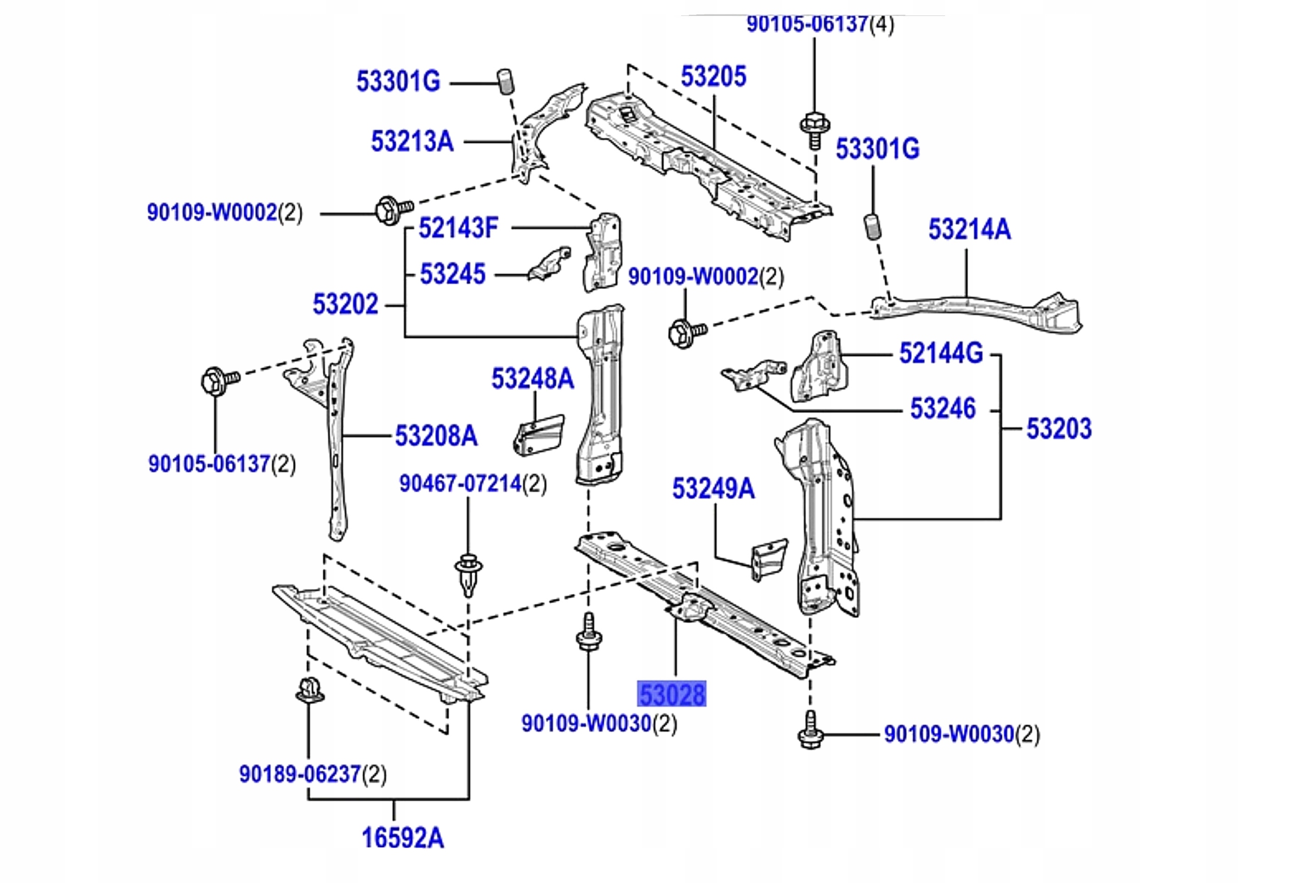 COROLLA E21 19-26 2,0 WSPORNIK CHŁODNICE PAS PRZÓD 53028-02070 za 672 ...