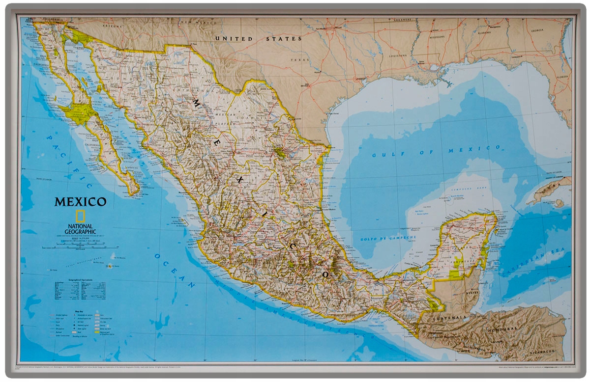 Meksyk Classic mapa ścienna polityczna na podkładzie 1:4 370 000 Praca ...
