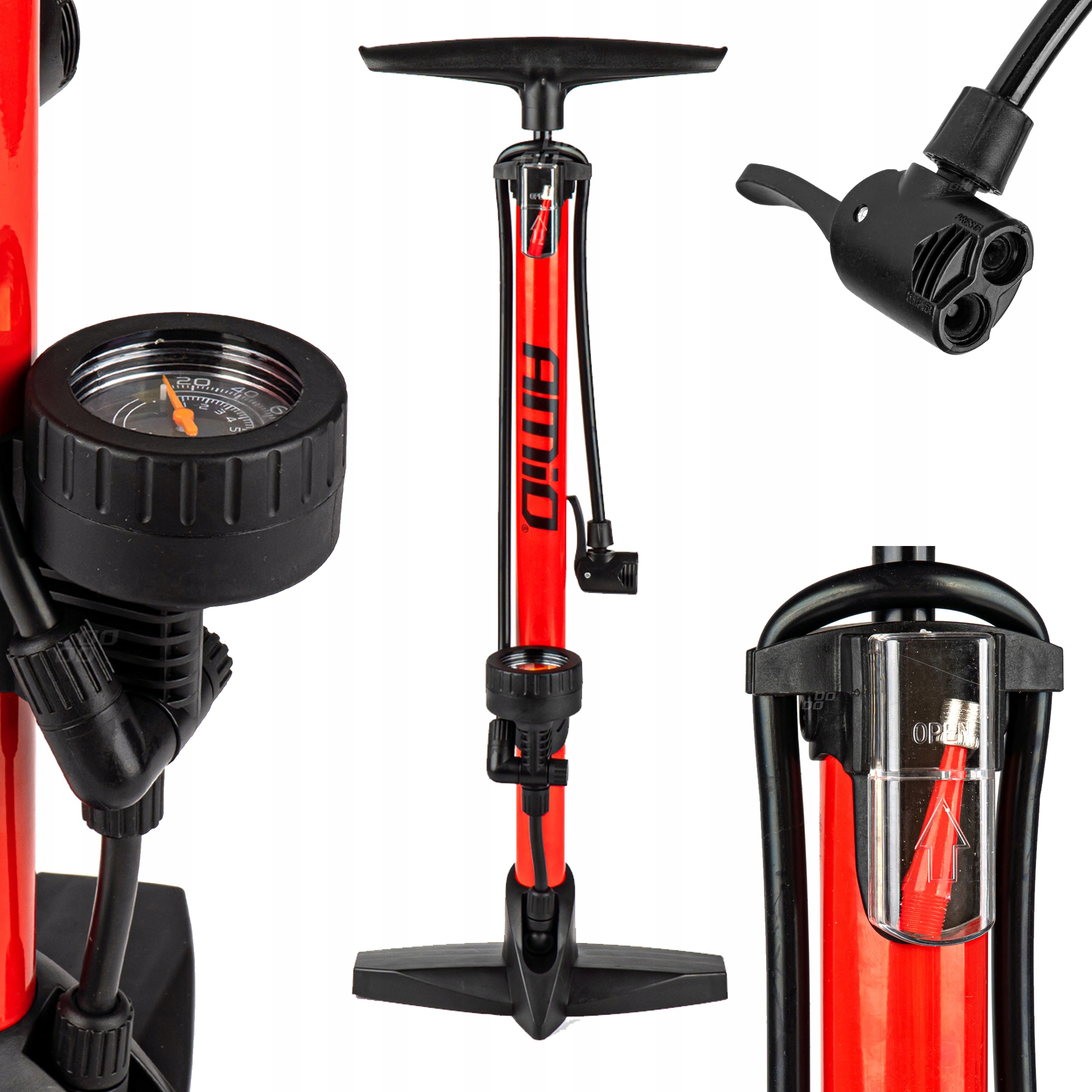 METALOWA POMPKA SŁUPKOWA SAMOCHODOWA ROWEROWA RĘCZNA Z MANOMETREM 11 ...