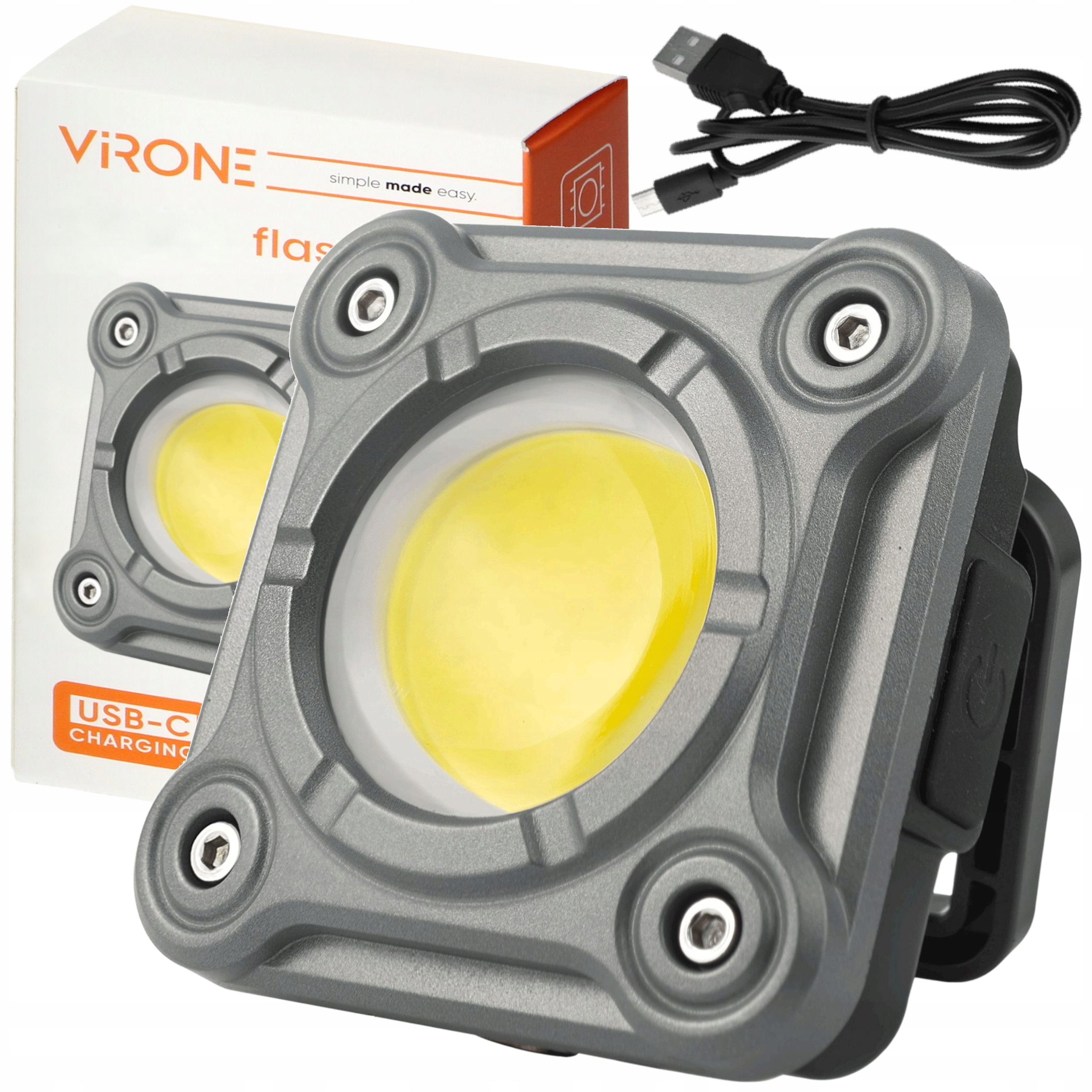 LAMPA WARSZTATOWA ROBOCZA LED LATARKA HALOGEN 15W AKUMULATOROWA USB-C ...