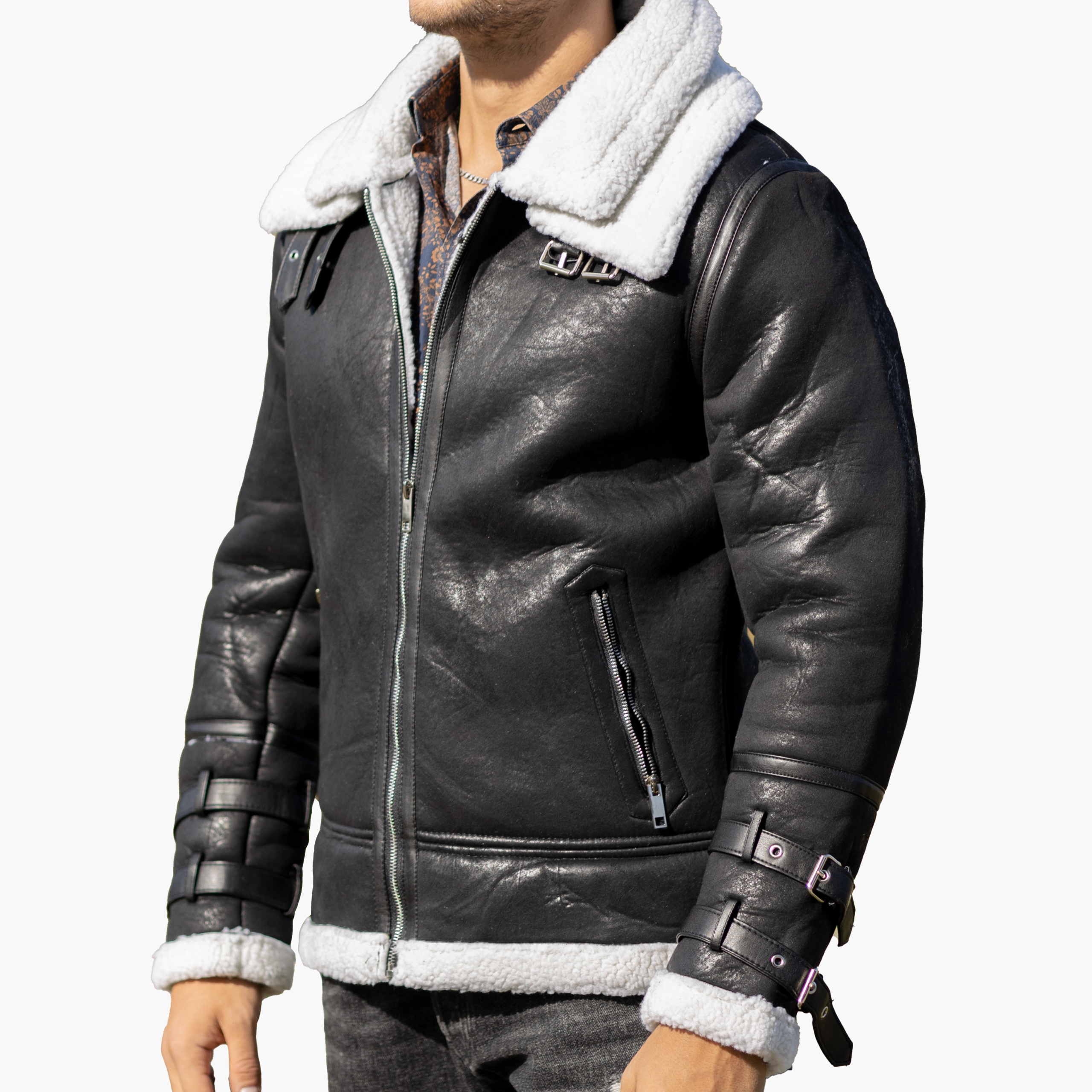 Kożuch Męski Pilotka Czarna Gruba Ocieplana Kurtka na Jesień Modna M ...