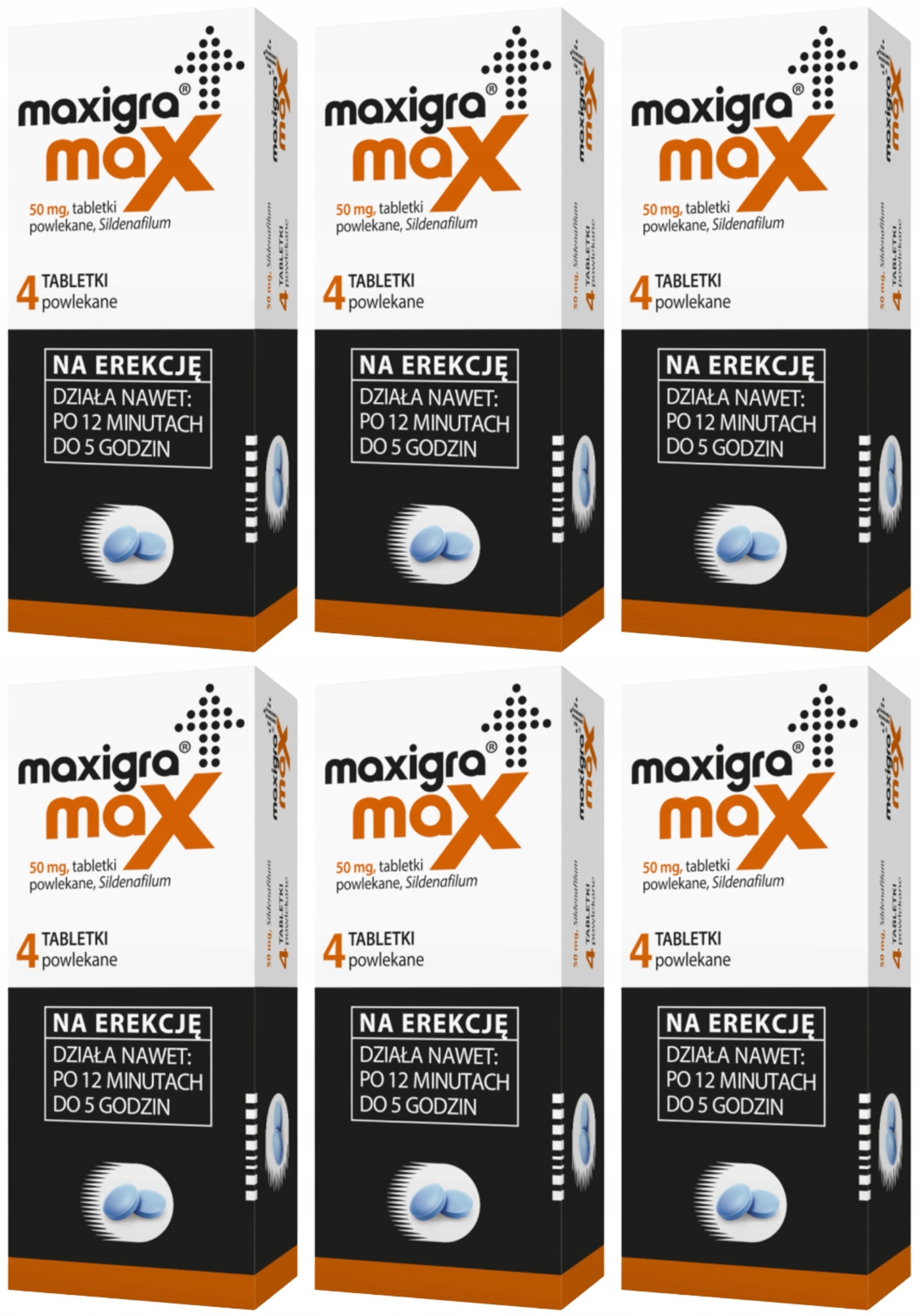 Maxigra Max tabletki na POTENCJĘ Erekcję Sildenafil 50 mg 6 x 4szt ...