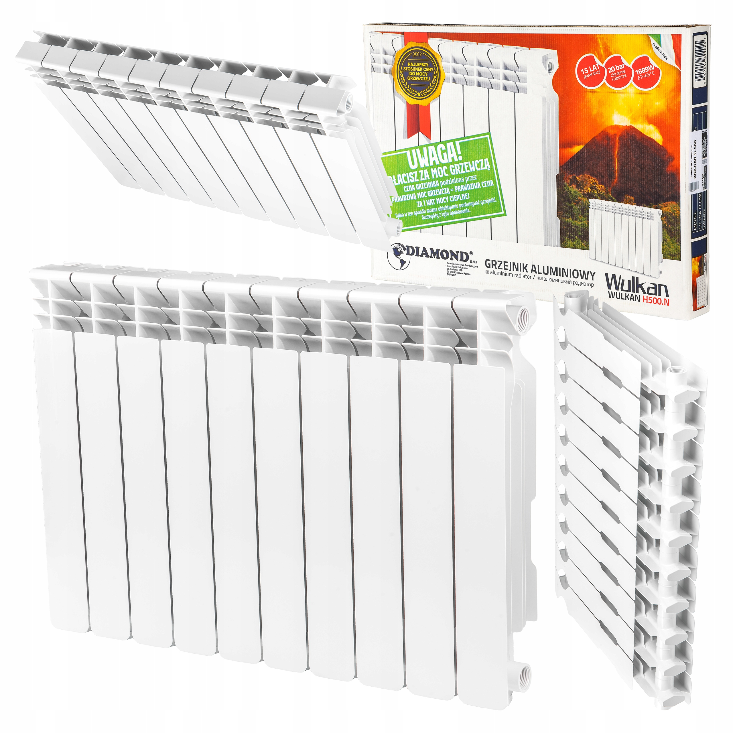 Hliníkový radiátor Diamond biely 1526 W 800 x 578 x 95 mm bočné ...