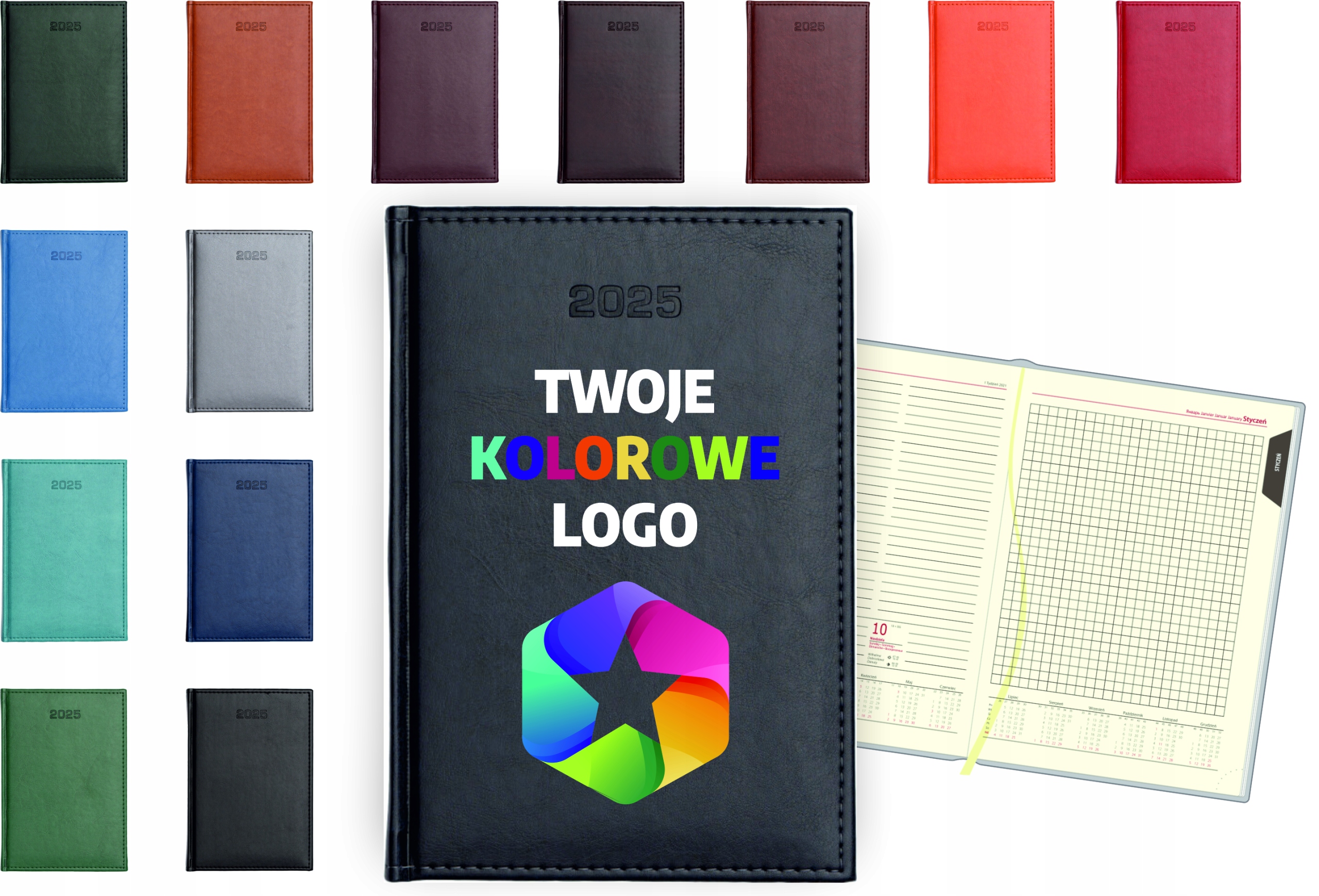 KALENDARZ TYGODNIOWY A5 Z NOTESEM 2026 Z TWOIM NADRUKIEM LOGO RÓŻNE ...