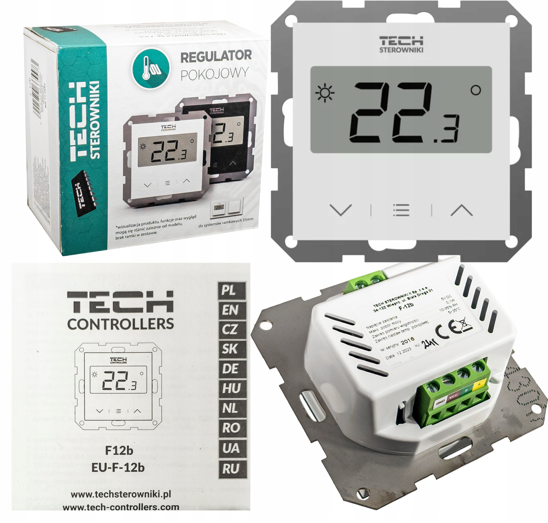 STEROWNIK REGULATOR TERMOSTAT POKOJOWY PODTYNKOWY BIAŁY F-12B TECH L-X TECH (5902479665573 ...