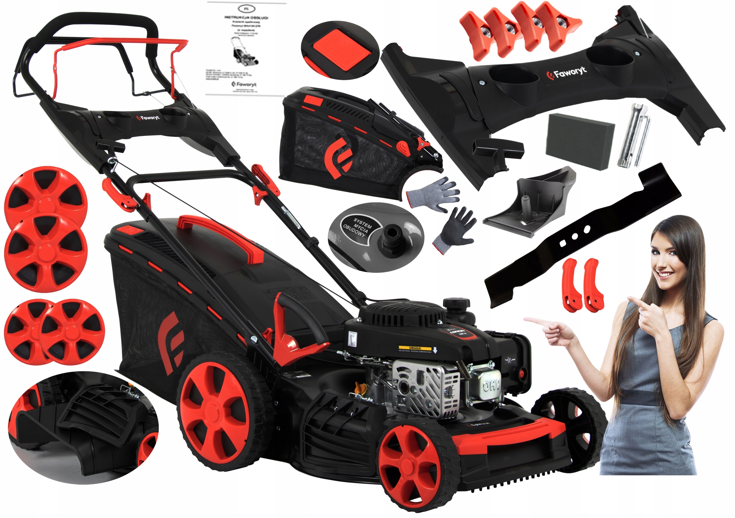 MOCNA KOSIARKA SPALINOWA DO TRAWY Z NAPĘDEM 9 KM MULCZOWANIE ZESTAW XXL MAX (6911305514168 ...