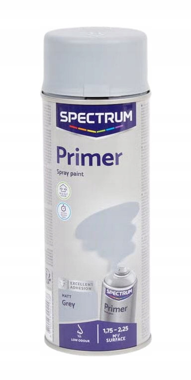 Spectrum Farba w sprayu szara mat podkład 400ml • Cena, Opinie - Allegro