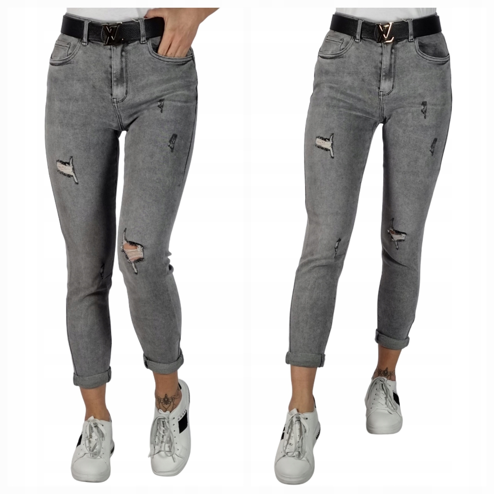 SPODNIE SZARE JEANSOWE Z DZIURAMI ROZMIAR 38/M 17175831093 - Allegro.pl