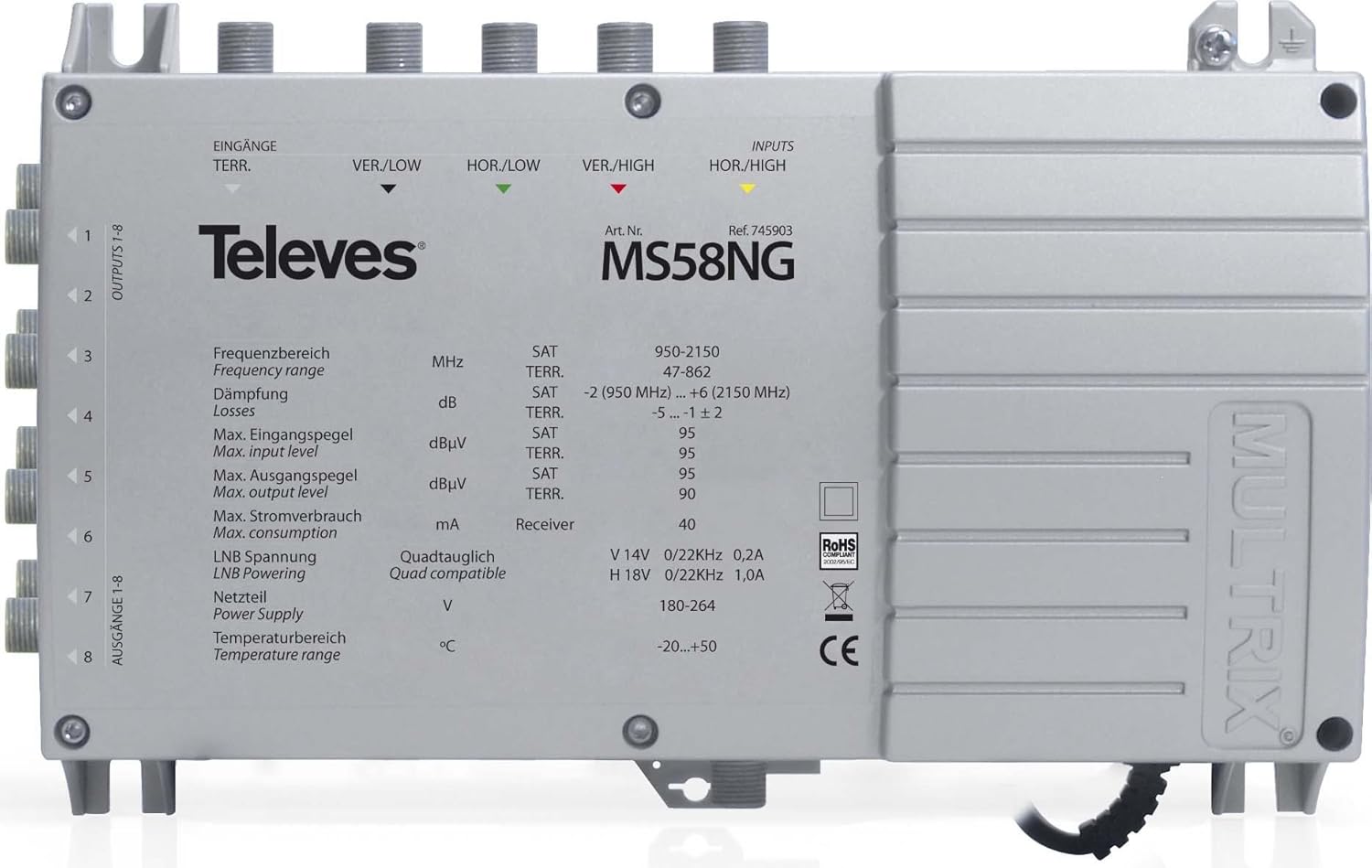 Profesjonalny Multiswitch Televes 8 uczestników 5 wejść Wejście ...