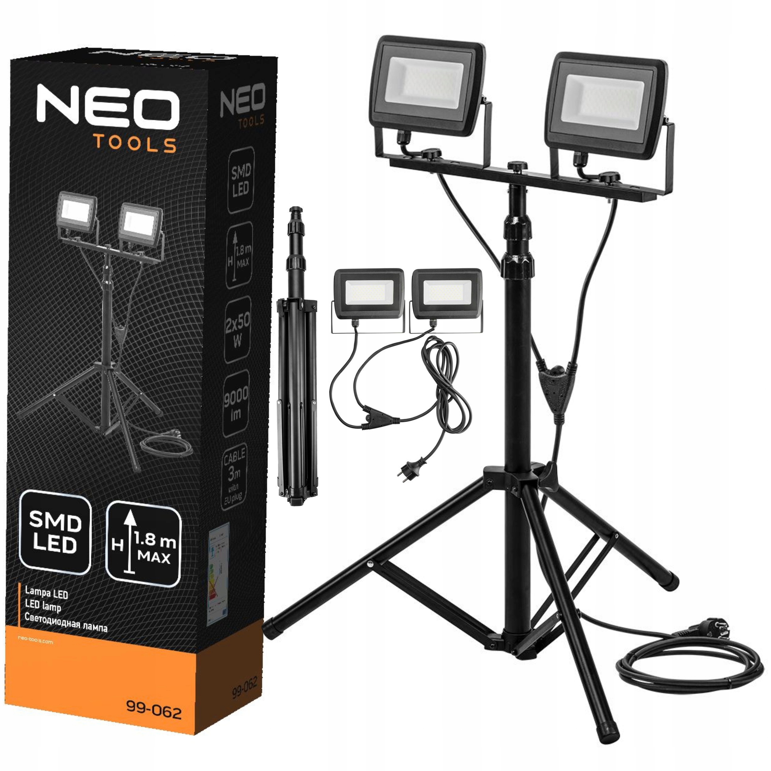 NEO REFLEKTOR PODWÓJNY 2X50W SMD LED 9000LM 1.8m 99-062 (5907558452594 ...