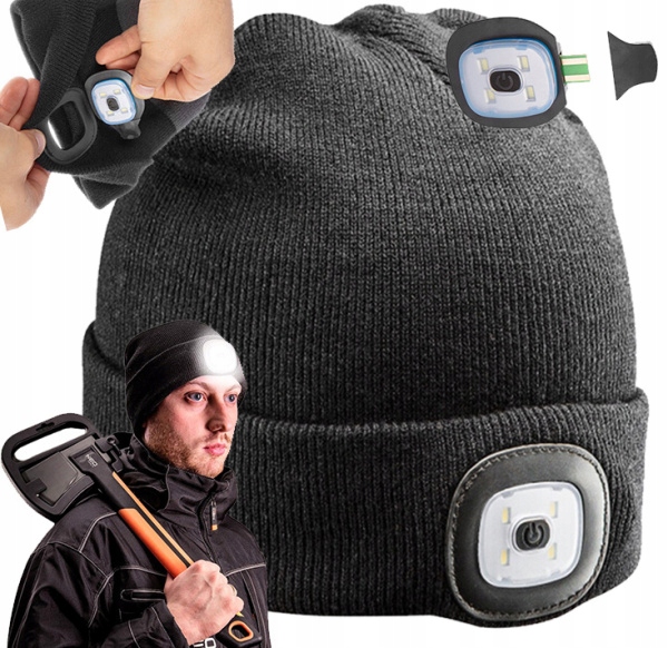 CZAPKA CZARNA Z LATARKĄ LAMPKA LED ZIMOWA USB NEO TOOLS 3 TRYBY ŚWIECENIA - 5907558428308 ...