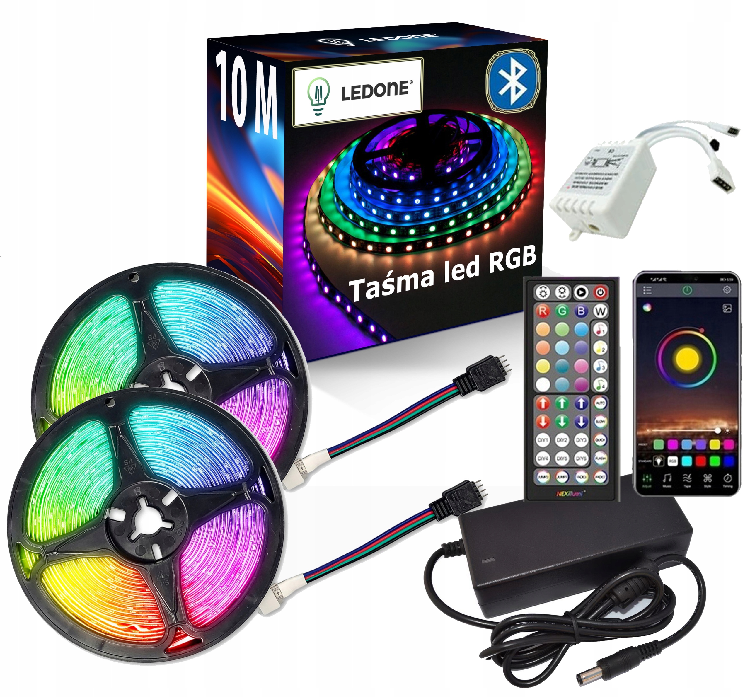 Taśma LED 10M RGB 5050 Bluetooth APLIKACJA MOBILNA PILOT MUZYKA ZESTAW 12V (5904261925407 ...