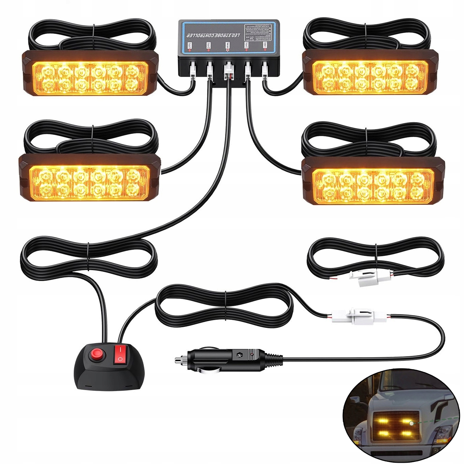 4x VÝSTRAŽNÉ STROBOSKOPICKÉ LAMPY POMOC AUTOPŘEPRAVNÍK 12 LED 12V 24V ...