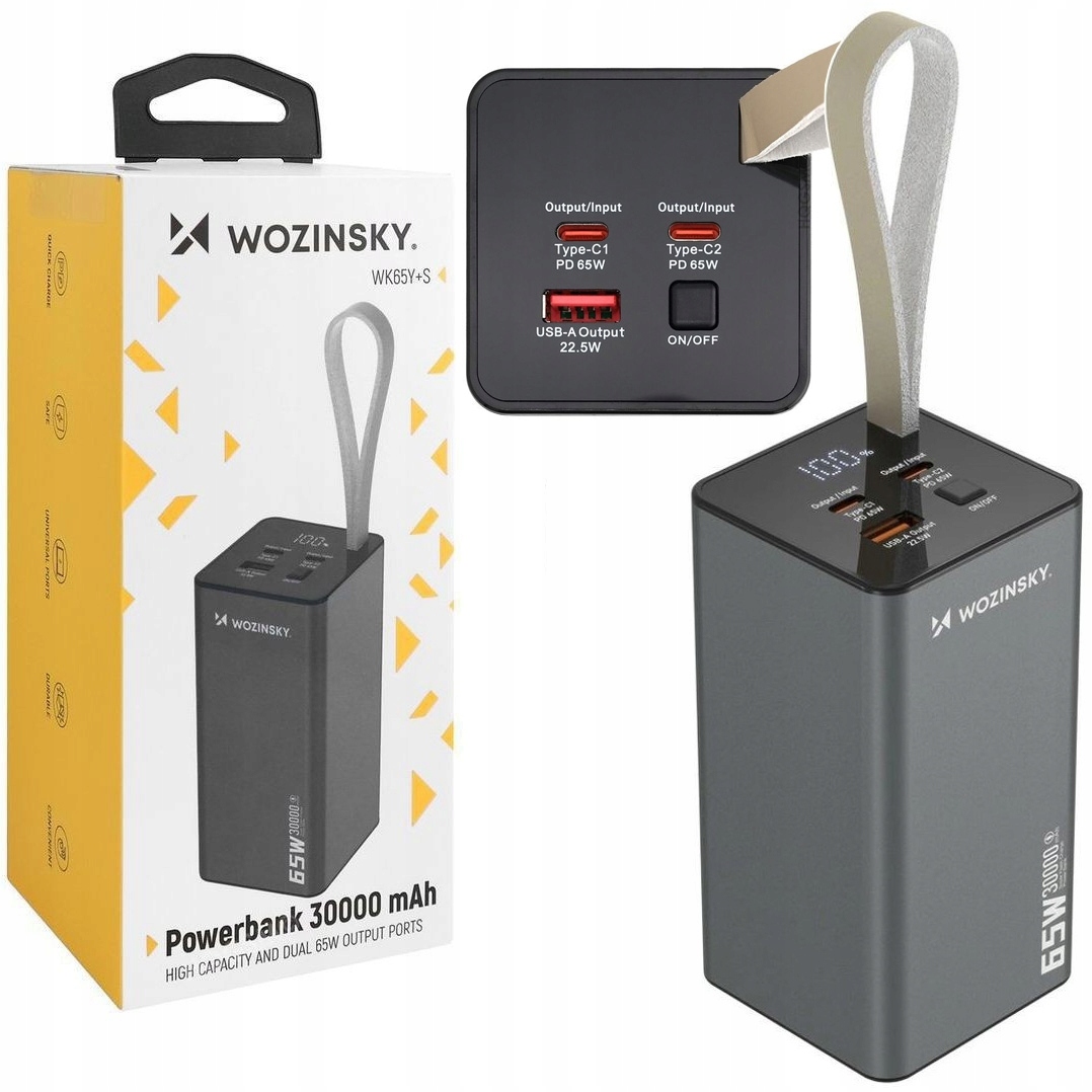 Powerbank 30000 mAh do laptopa Wozinsky 65W 3 wyjścia Power Delivery - Sklep, Opinie, Cena w Allegro