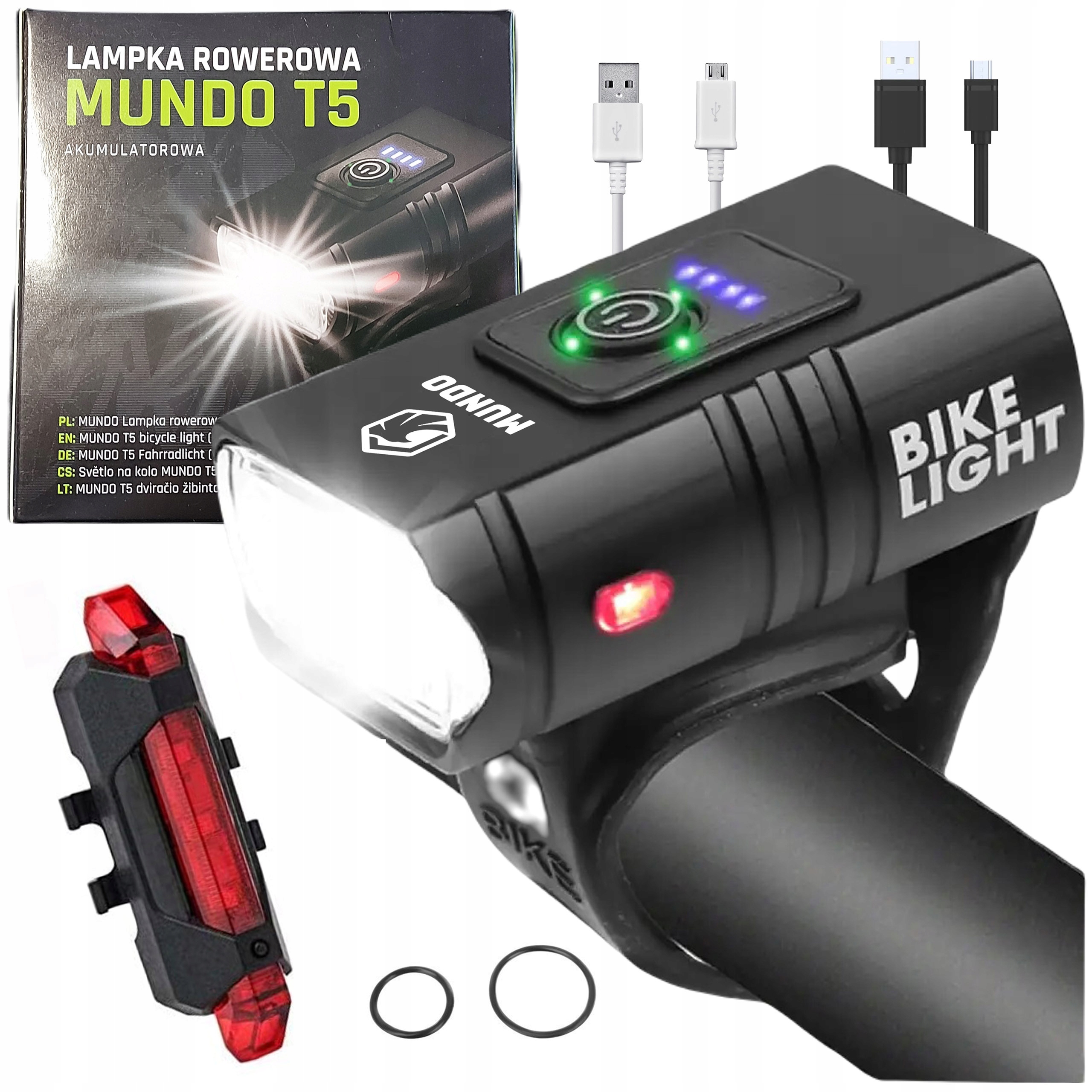 LAMPKA ROWEROWA PRZEDNIA TYLNA LAMPKI ROWEROWE DO ROWERU USB LED ZESTAW ...