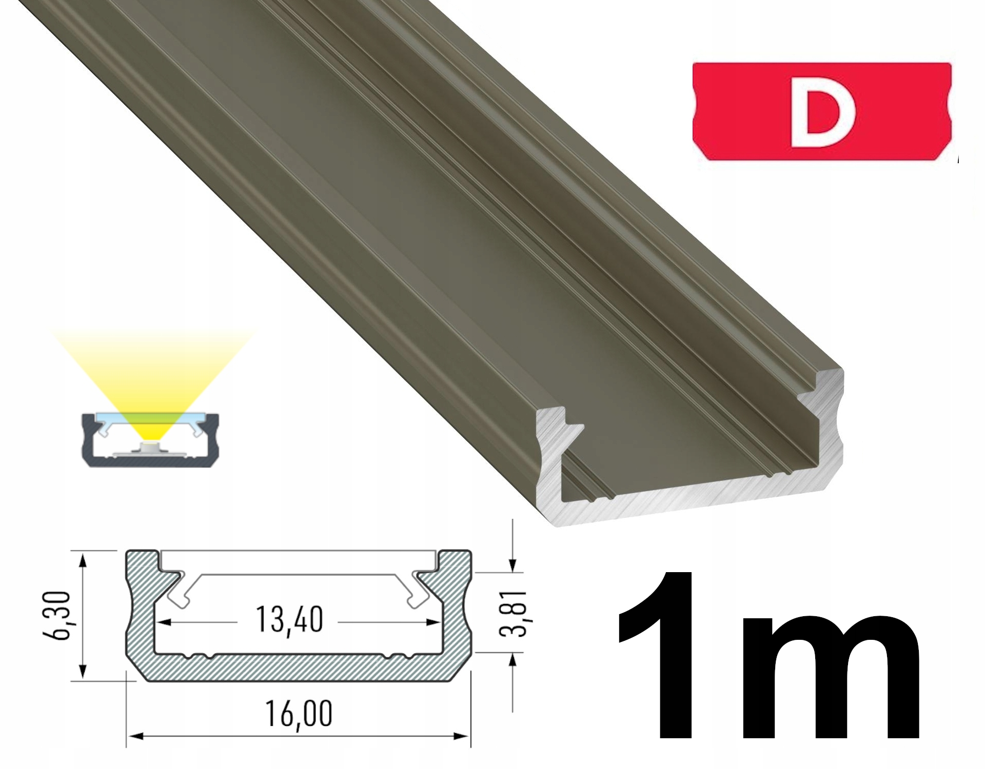 PROFIL DO TAŚM LED ALU TYP D NISKI 6mm INOX 1M (PROFIL DO LED TYP D ...