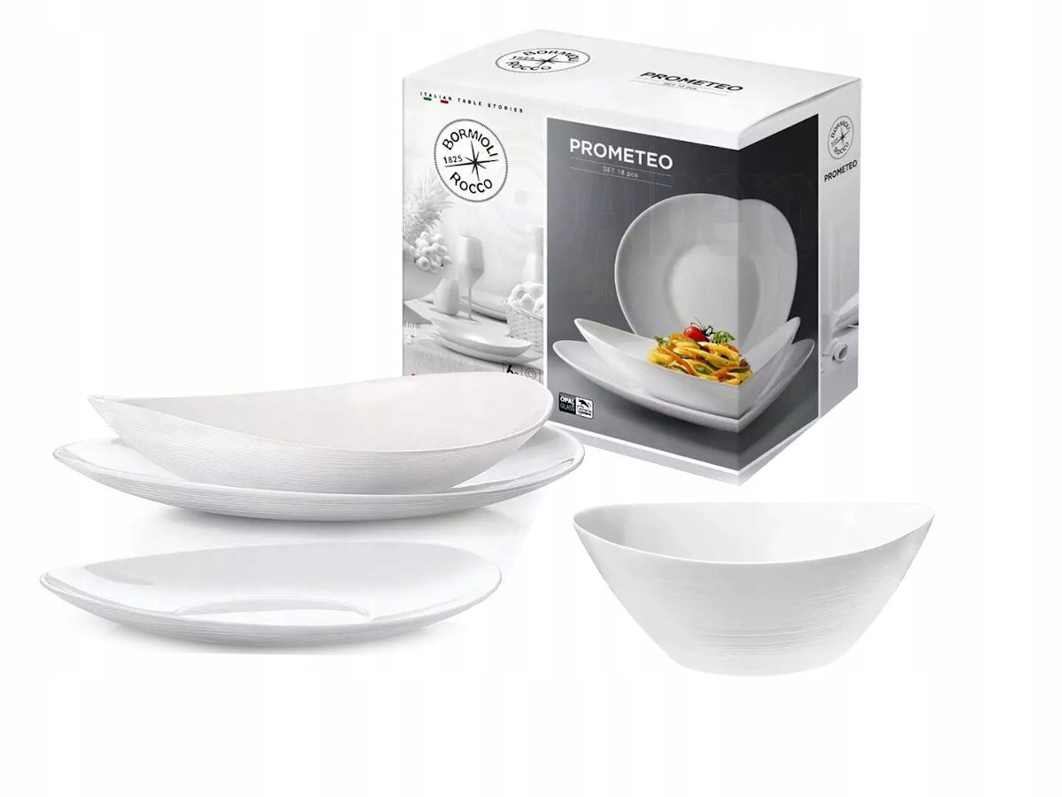 Talerze Serwis Komplet Obiadowy Zestaw dla 6 osób 19el PROMETEO Białe ...
