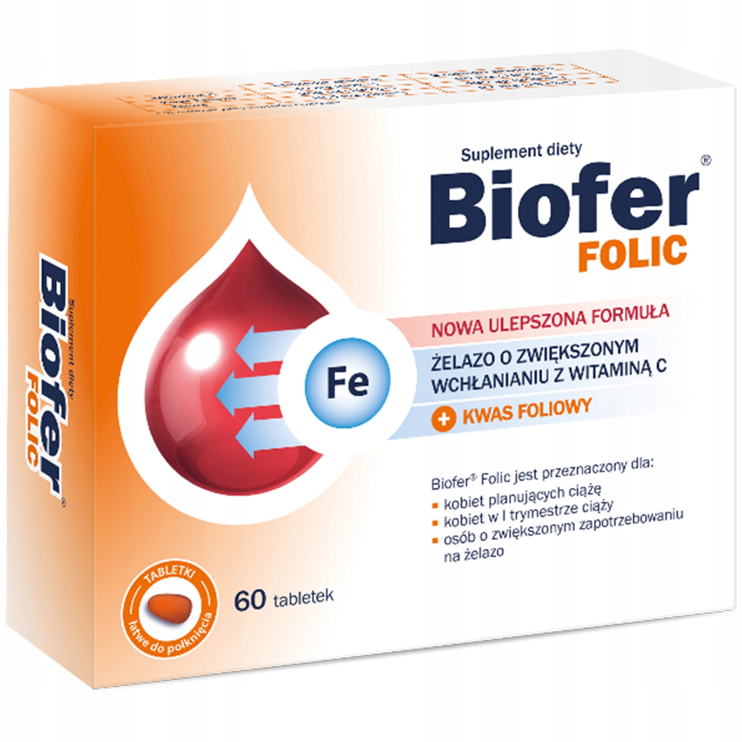BIOFER Folic żelazo z kwasem foliowym 60 tabletek 10166786240 - Allegro.pl