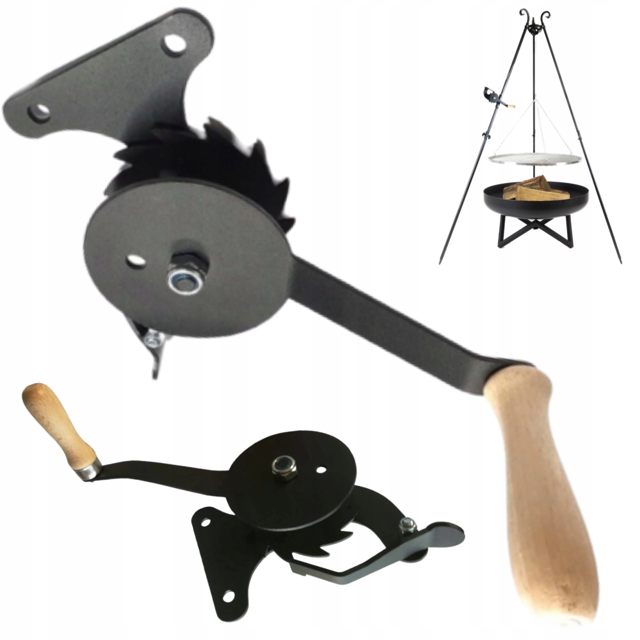 KOŁOWROTEK DO GRILLA GRILA RUSZTU NA LINKĘ ŁAŃCUCH KORBKA TRÓJNÓG ...