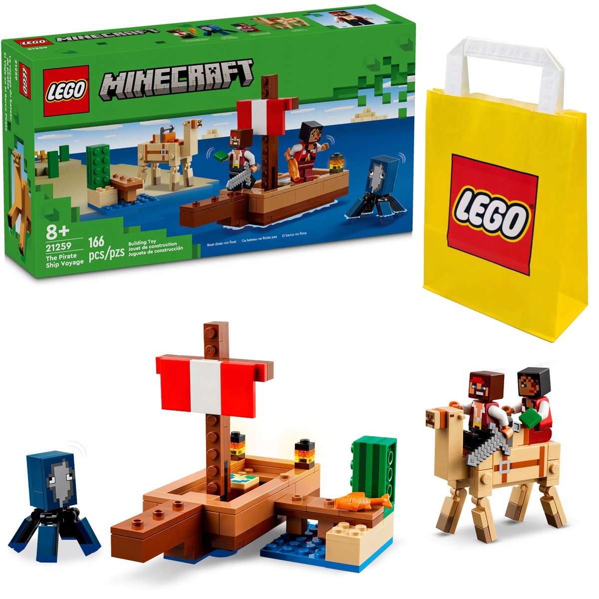 LEGO Minecraft 21259 Żeglowanie statkiem pirackim + TORBA LEGO GRATIS ...
