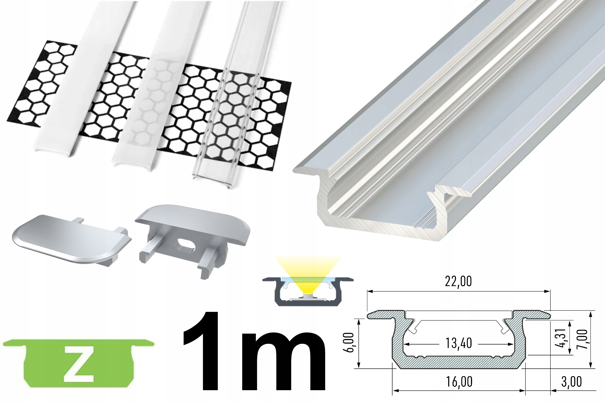 PROFIL DO LED WPUSZCZANY ALU TYP Z SREBRNY 1M • Cena, Opinie • Akcesoria 13582156254 • Allegro