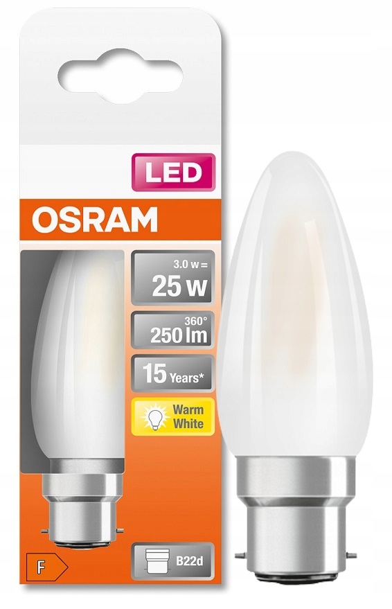 OSRAM żarówka świeczka LED 2.5W = 25W B22d 2700K (7262577) • Cena, Opinie • Źródła światła ...