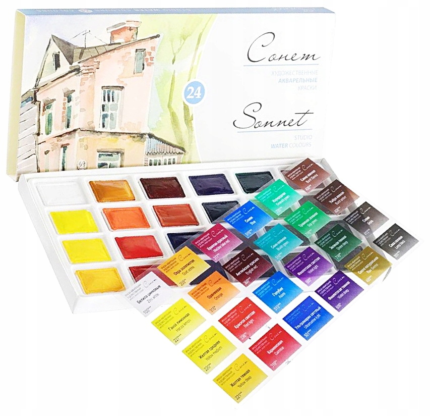 Akwarelowe Profesjonalne Farby SONNET 24 zestaw farb akwarele ...