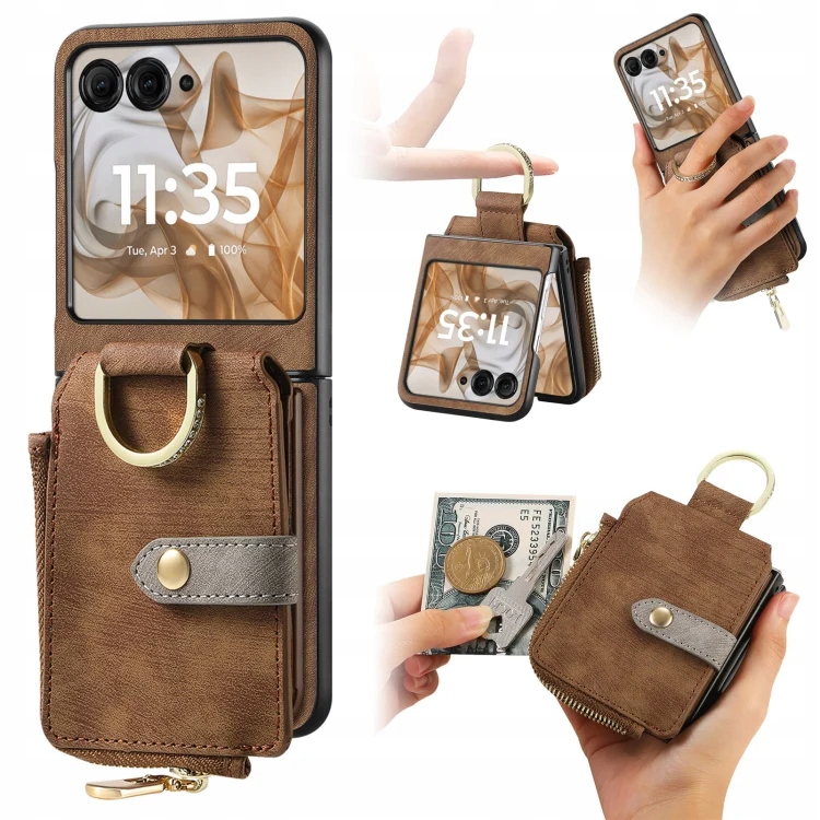 Etui do Motorola Razr 50 / Razr 60 Retro Ring Vertical Zipper Wallet ...